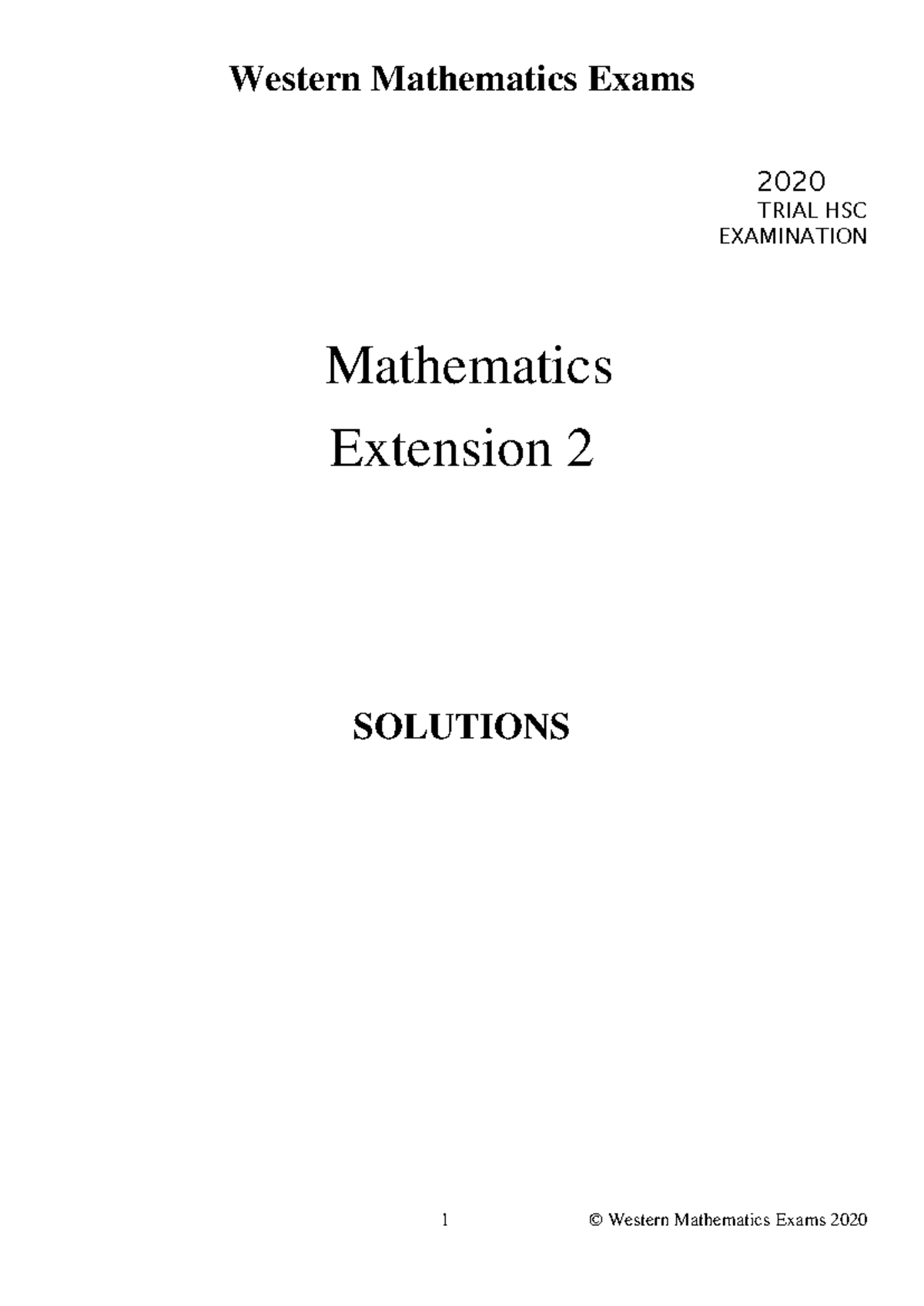 Western Mathematics 4U 2020 Trial HSC Exam Solutions - Studocu