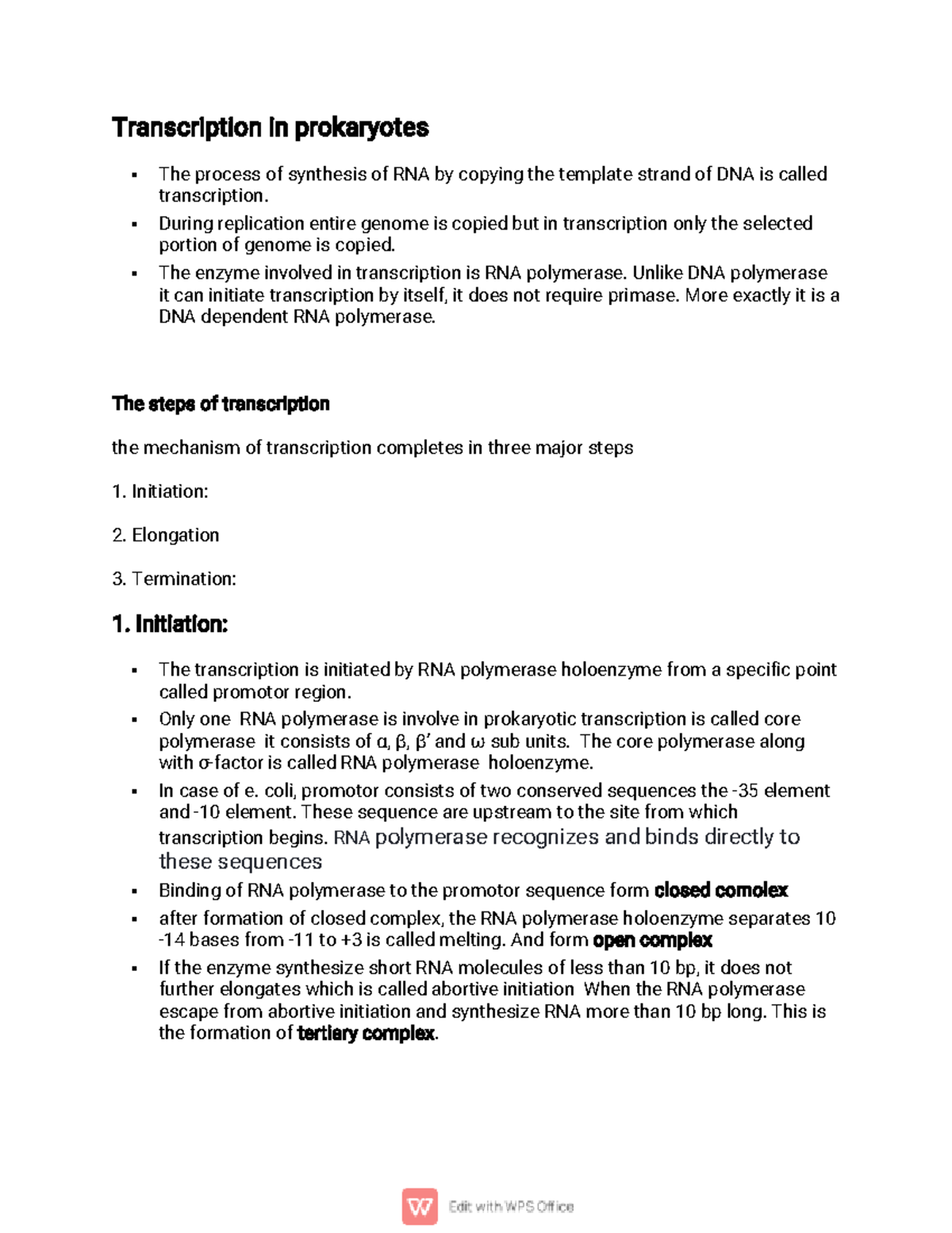 Transcription in Prokaryotes: Mechanisms and Steps Explained - Studocu