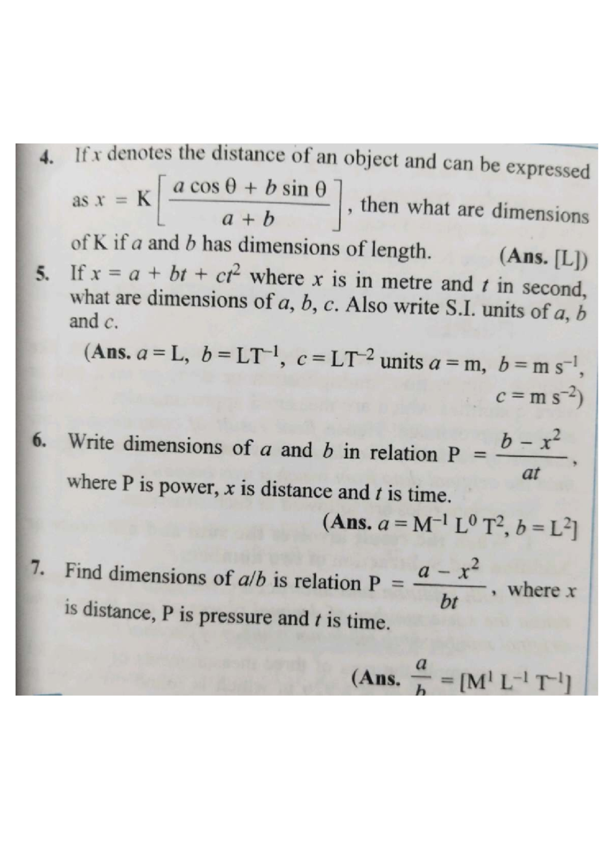 Dimensions and Units in Physics: A Study on K, a, b, and c - Studocu