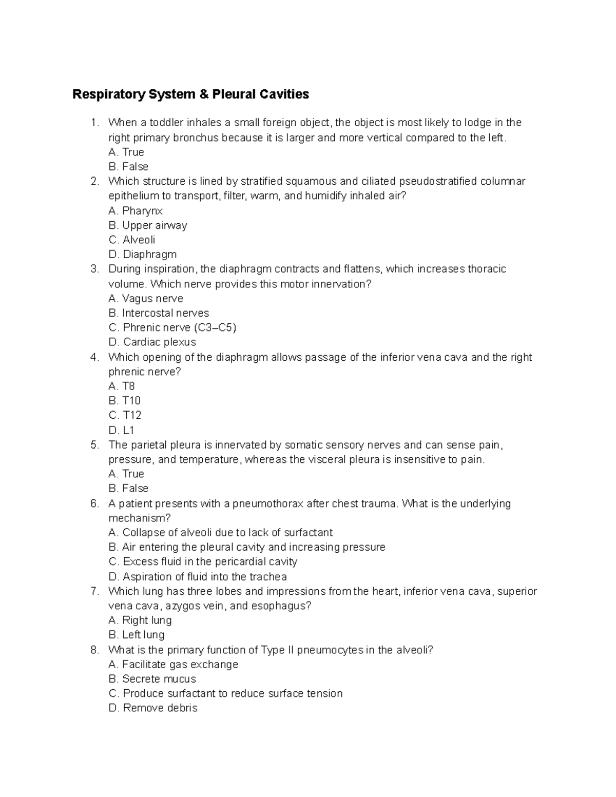 Comprehensive Study Guide for Anatomy: Respiratory & Cardiovascular ...