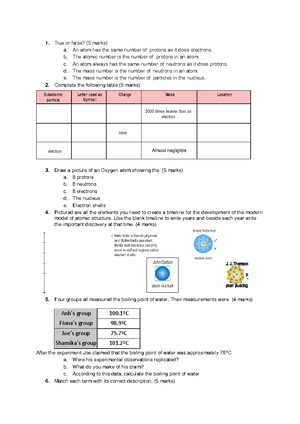 Year 9 Chemistry practice test full with answers - 1. True or false? (5 ...