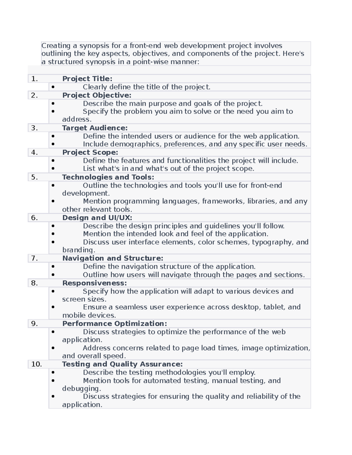 Front-End Development Project Synopsis Points for CS101 - Studocu
