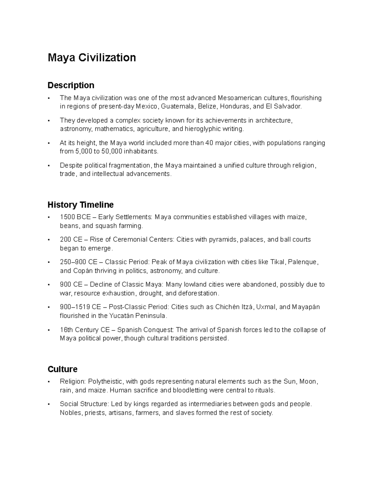 Maya Civilization Overview: History, Culture, and Achievements - Studocu