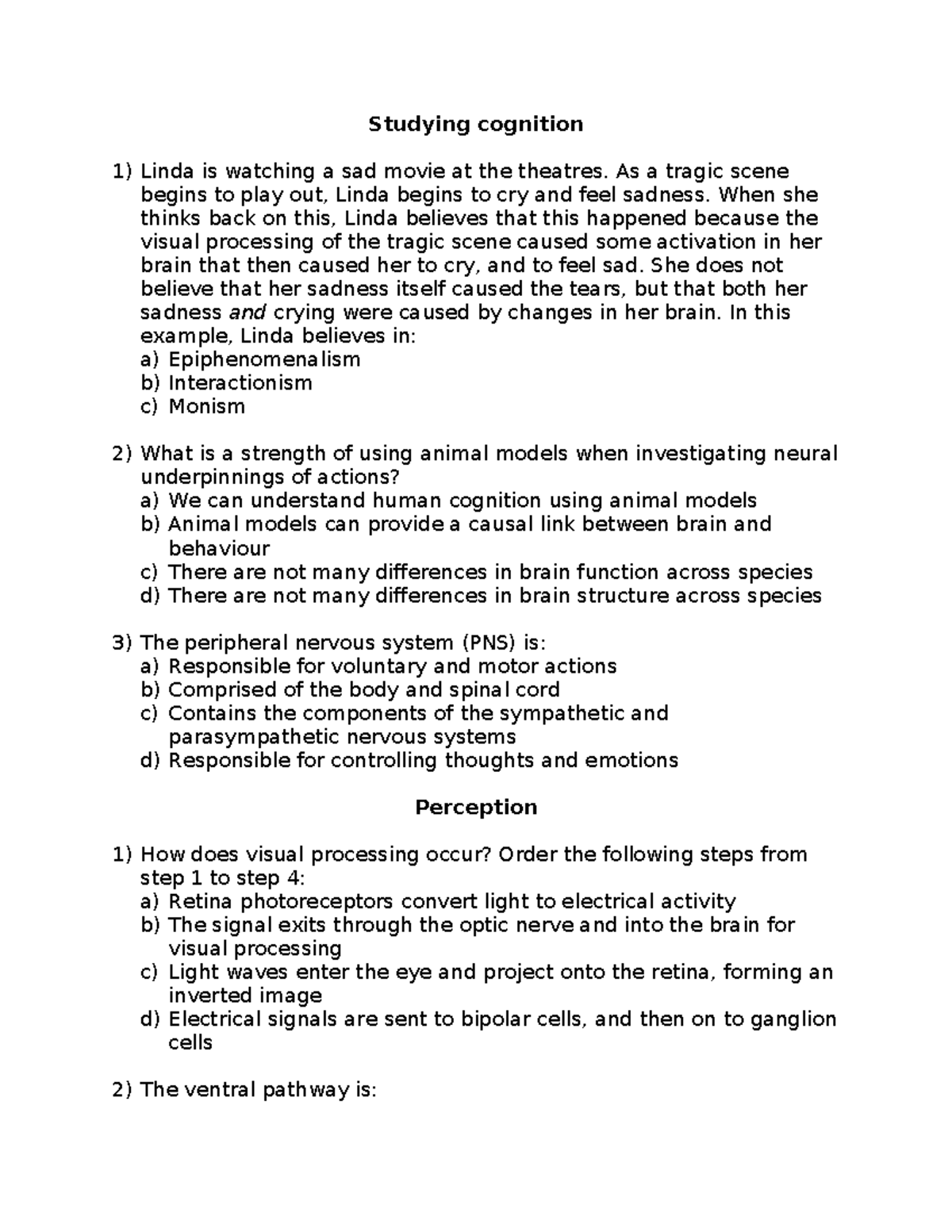 PSYC213 Practice Questions: Cognition and Perception Insights - Studocu