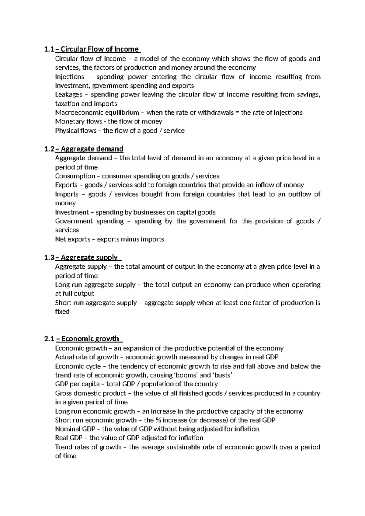 Macroeconomics Revision Booklet (Course Code: 1.1 - 4.2) - Studocu