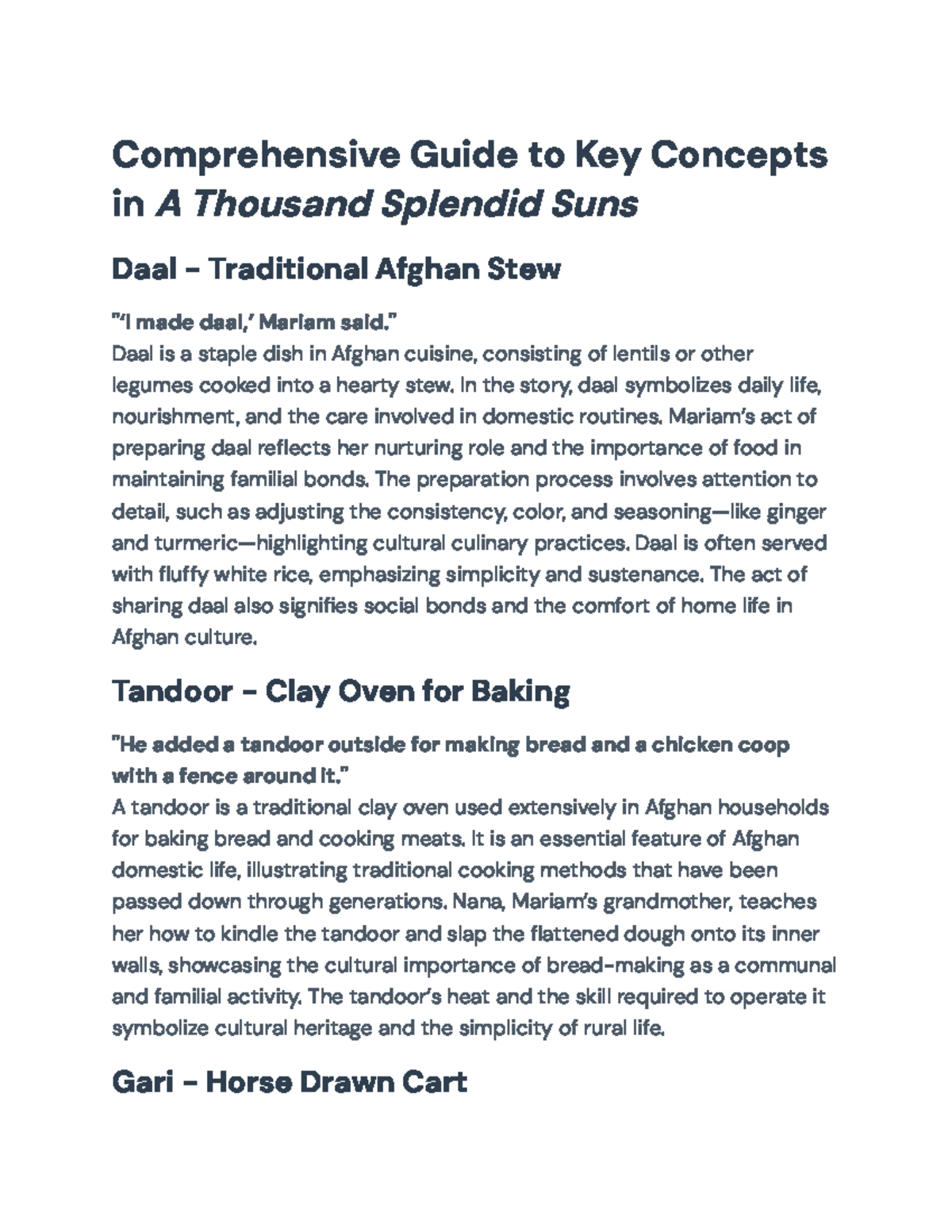 Comprehensive Guide to Afghan Cultural Concepts in A Thousand Splendid ...