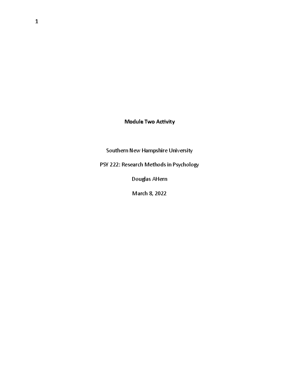 PSY-222 Module 2 Activity - Module Two Activity Southern New Hampshire ...