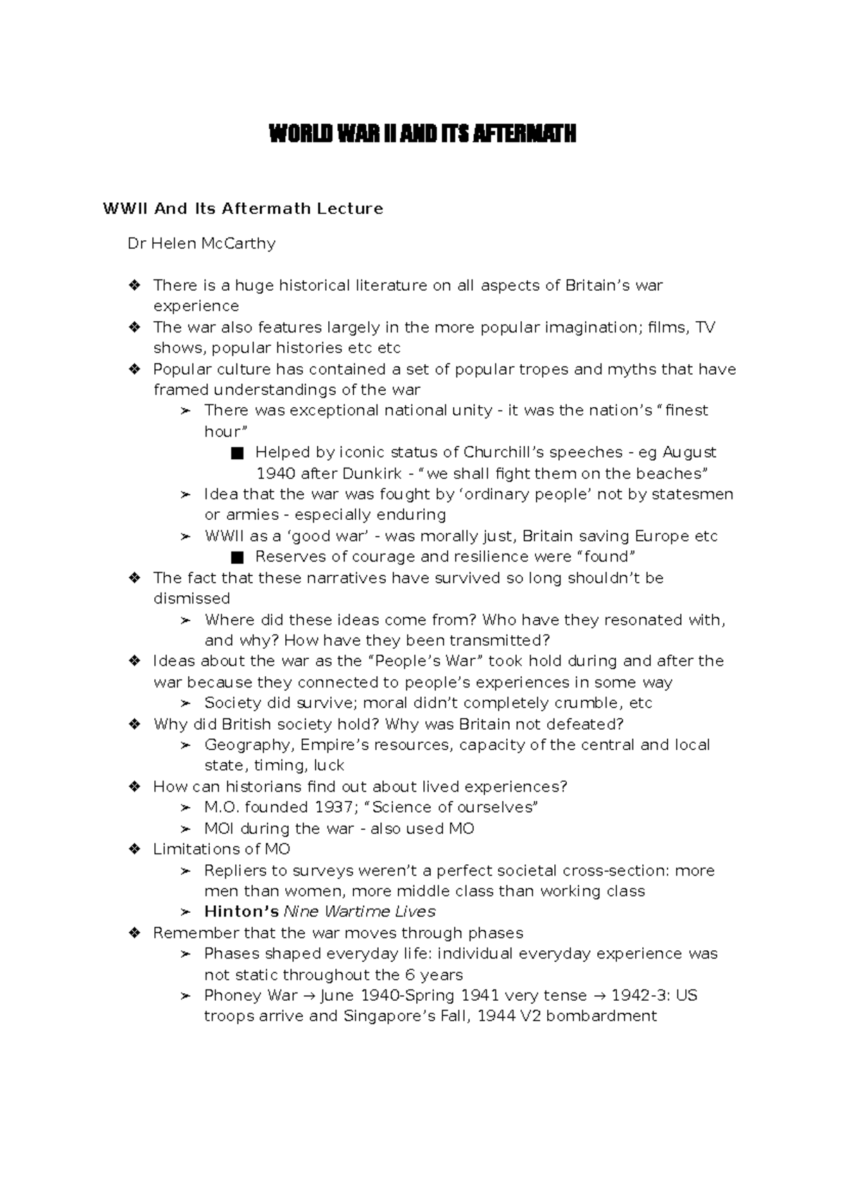 WWII and Its Aftermath: Lecture Notes & Primary Sources - Revision ...