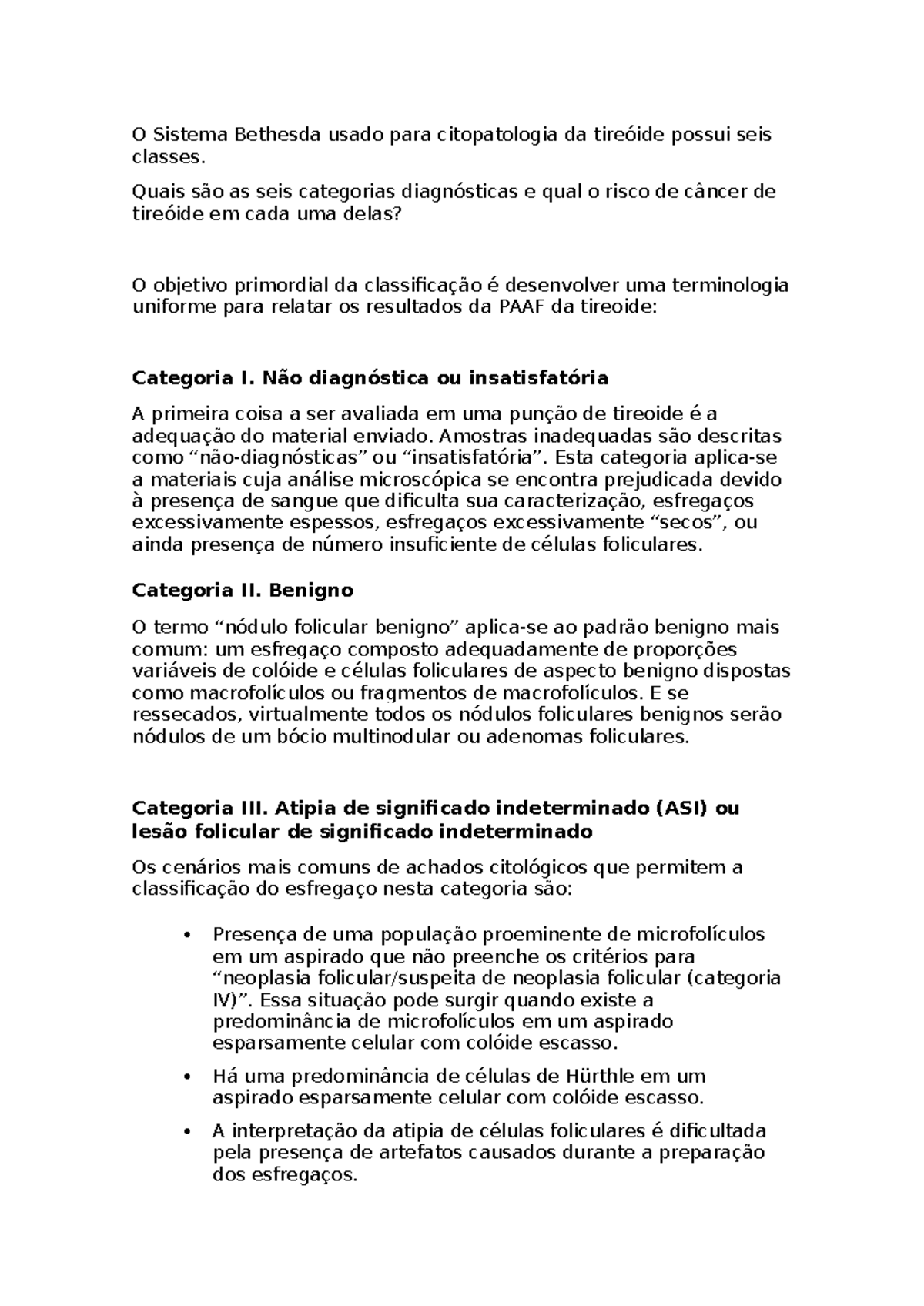 Classificação Bethesda para Citopatologia da Tireóide: Análise das ...