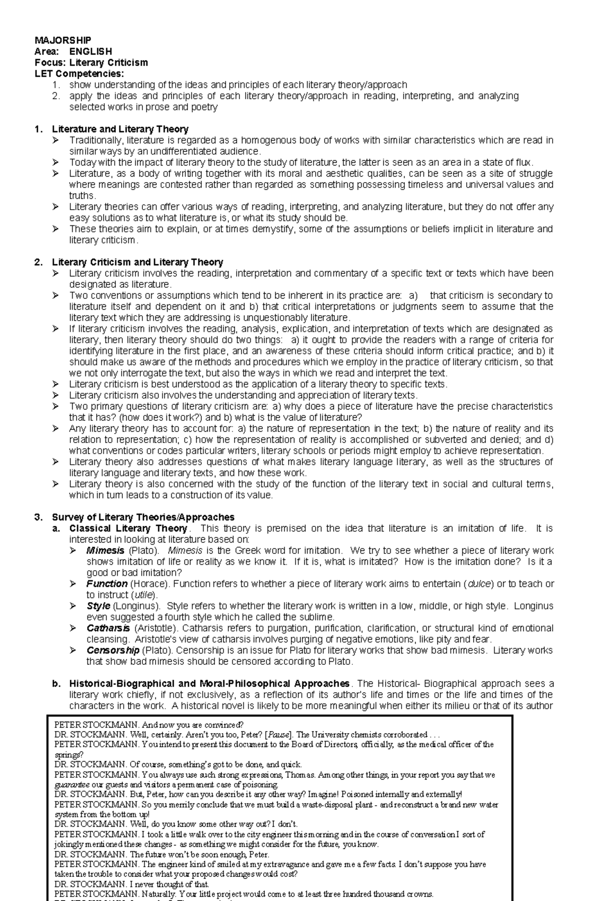 Literary Criticism - English Reviewers - MAJORSHIP Area: ENGLISH Focus ...