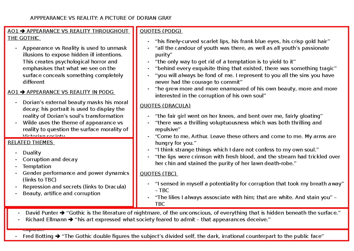 AO1 Appearance vs Reality in "The Picture of Dorian Gray" Analysis ...