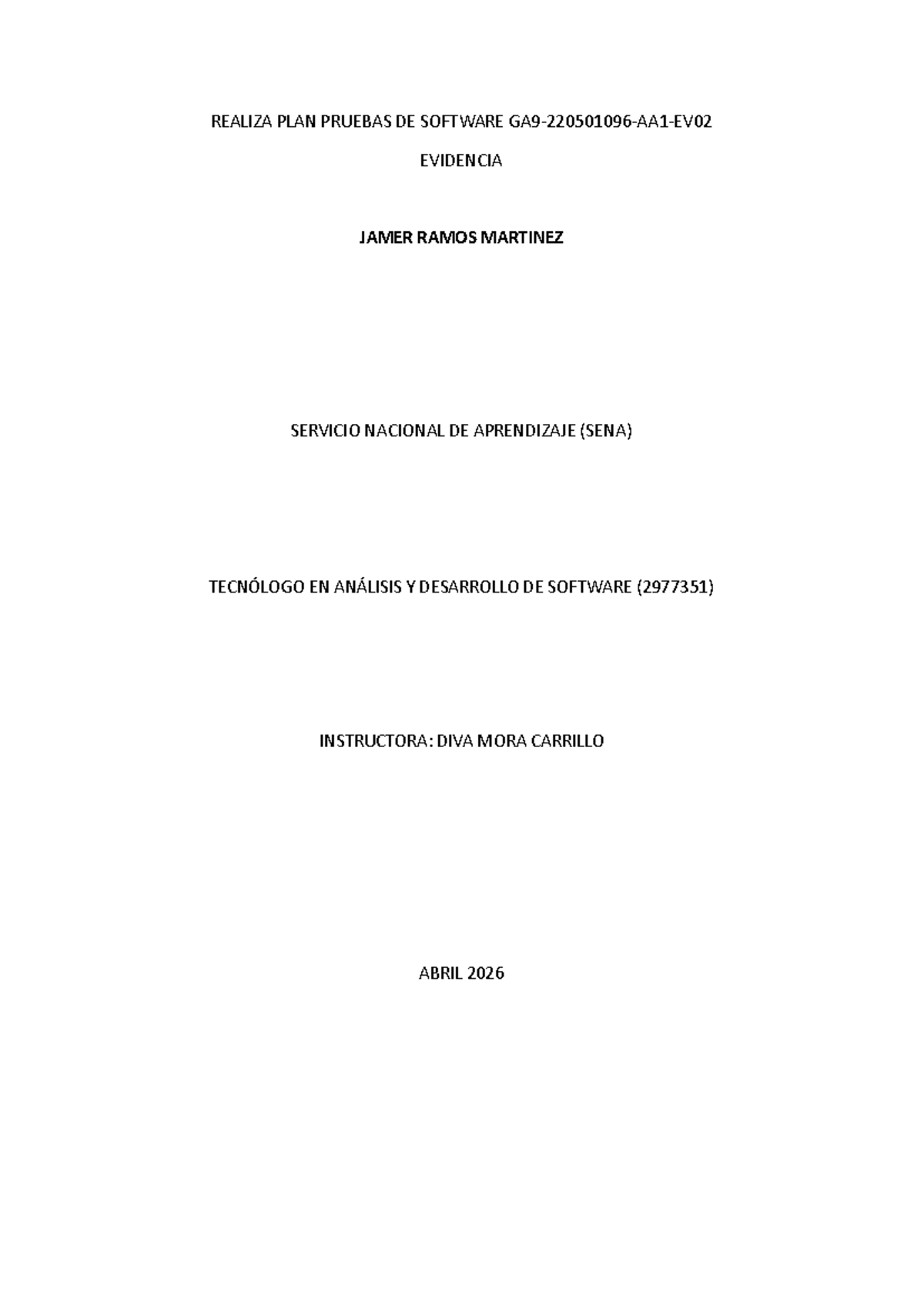 Plan de Pruebas de Software GA9 - Evidencia de Jamer Ramos Martínez ...