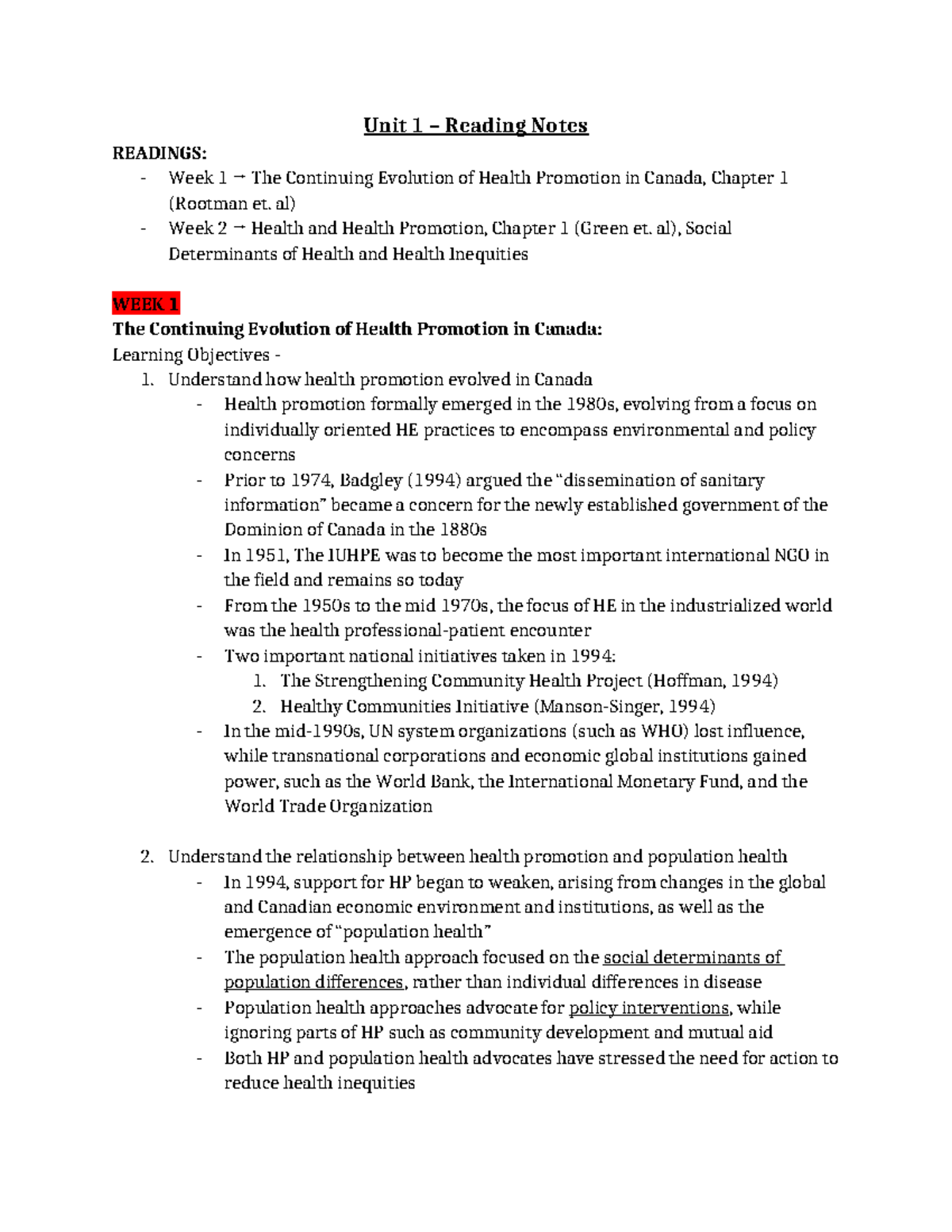 U1 – Reading Notes: Health Promotion Evolution & Social Determinants ...