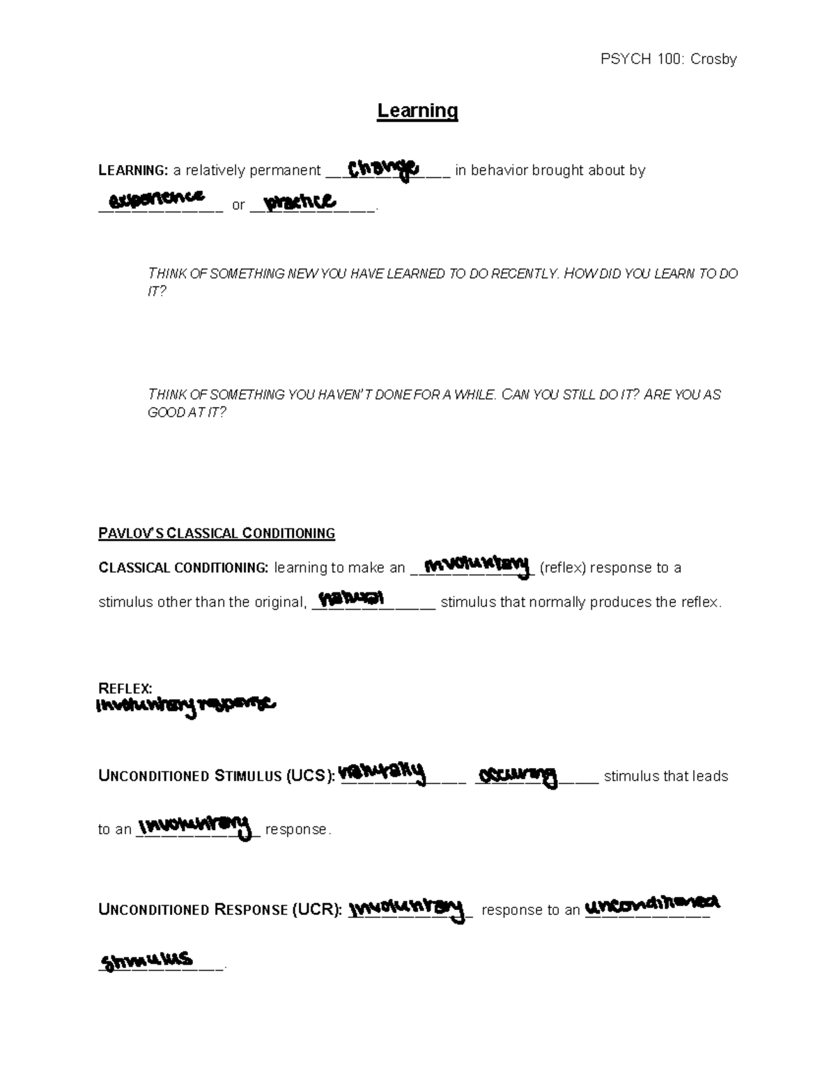 PSYCH 100: Learning Theories - Classical & Operant Conditioning Notes ...