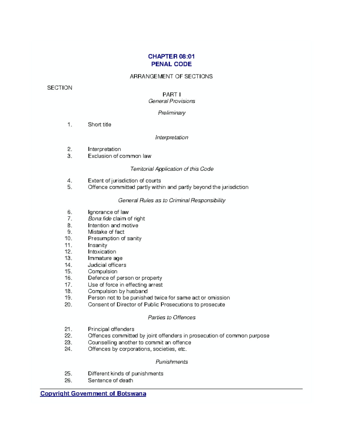 Botswana Penal Code Overview - Chapter 08 Analysis - Studocu