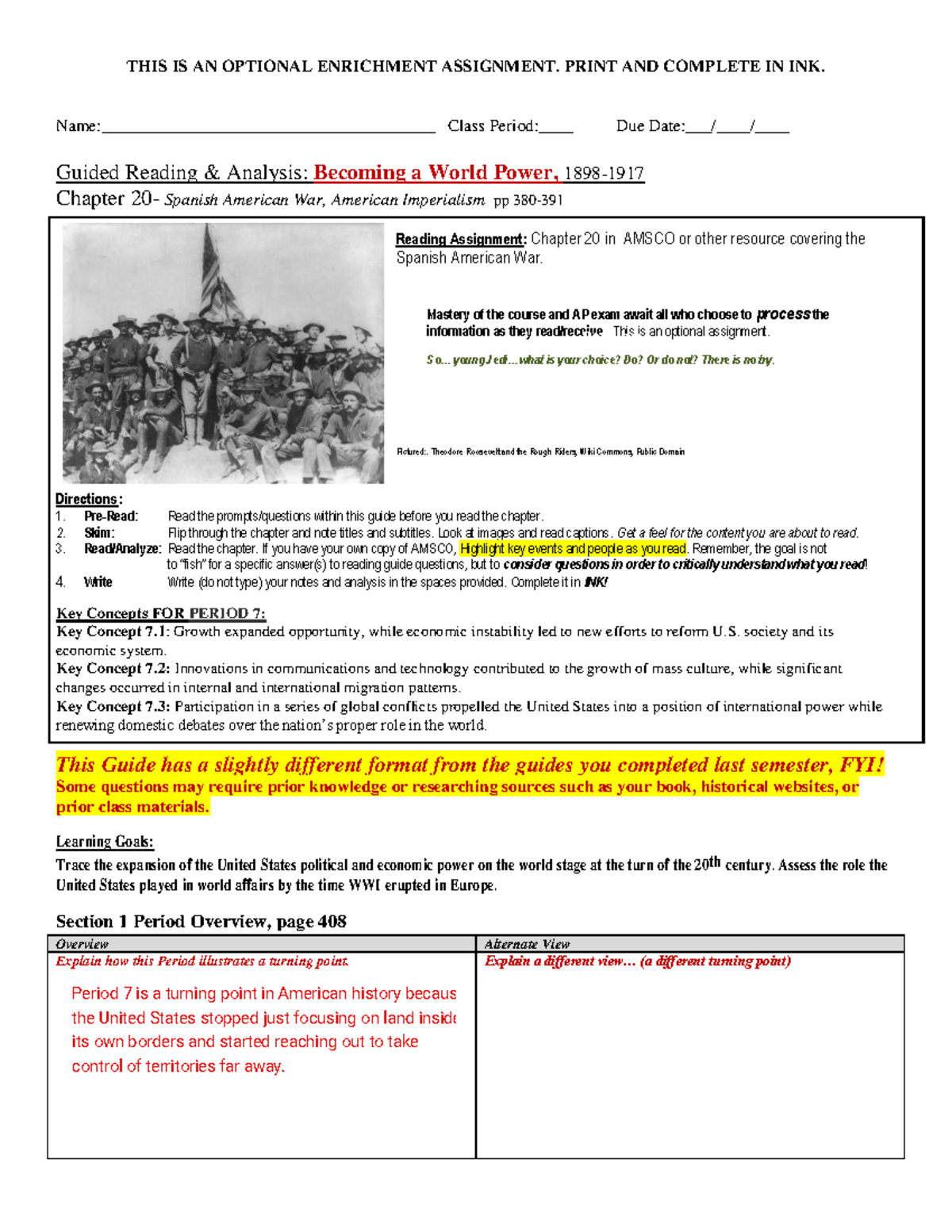 APUSH Guided Reading: Becoming a World Power - Chapter 20 Analysis ...