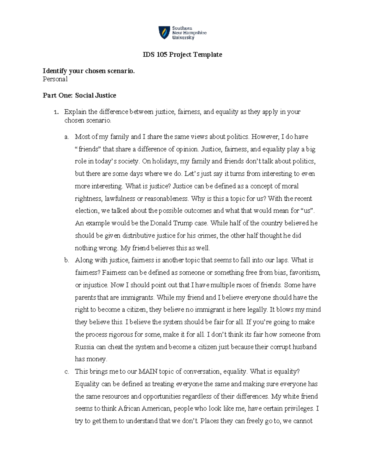 IDS 105 Project Two Draft: Exploring Social Justice and Intercultural ...