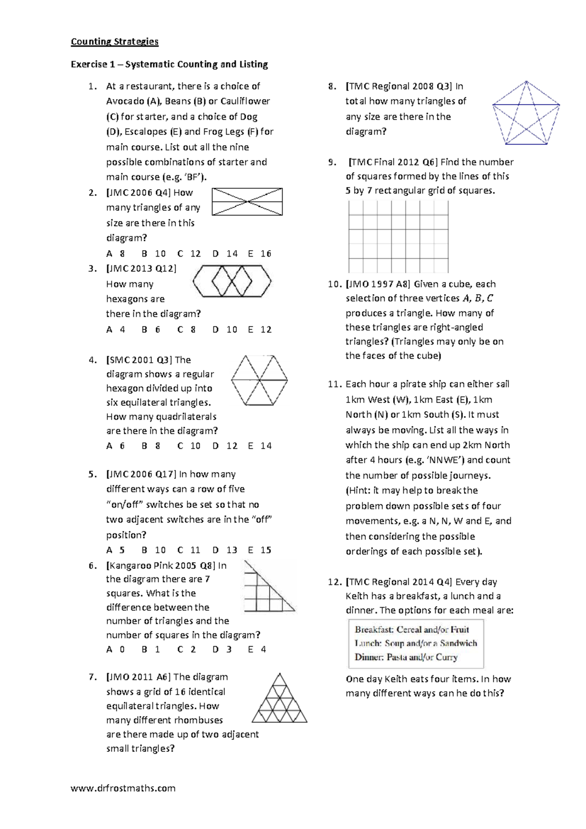 Counting Strategies Exercise 1: Systematic Listing and Combinations ...