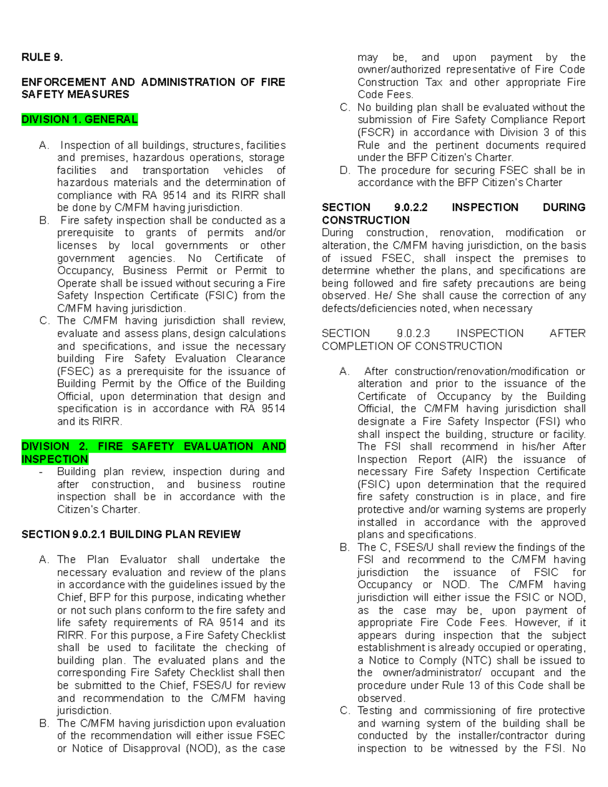 Finals Arson - RULE 9. ENFORCEMENT AND ADMINISTRATION OF FIRE SAFETY ...