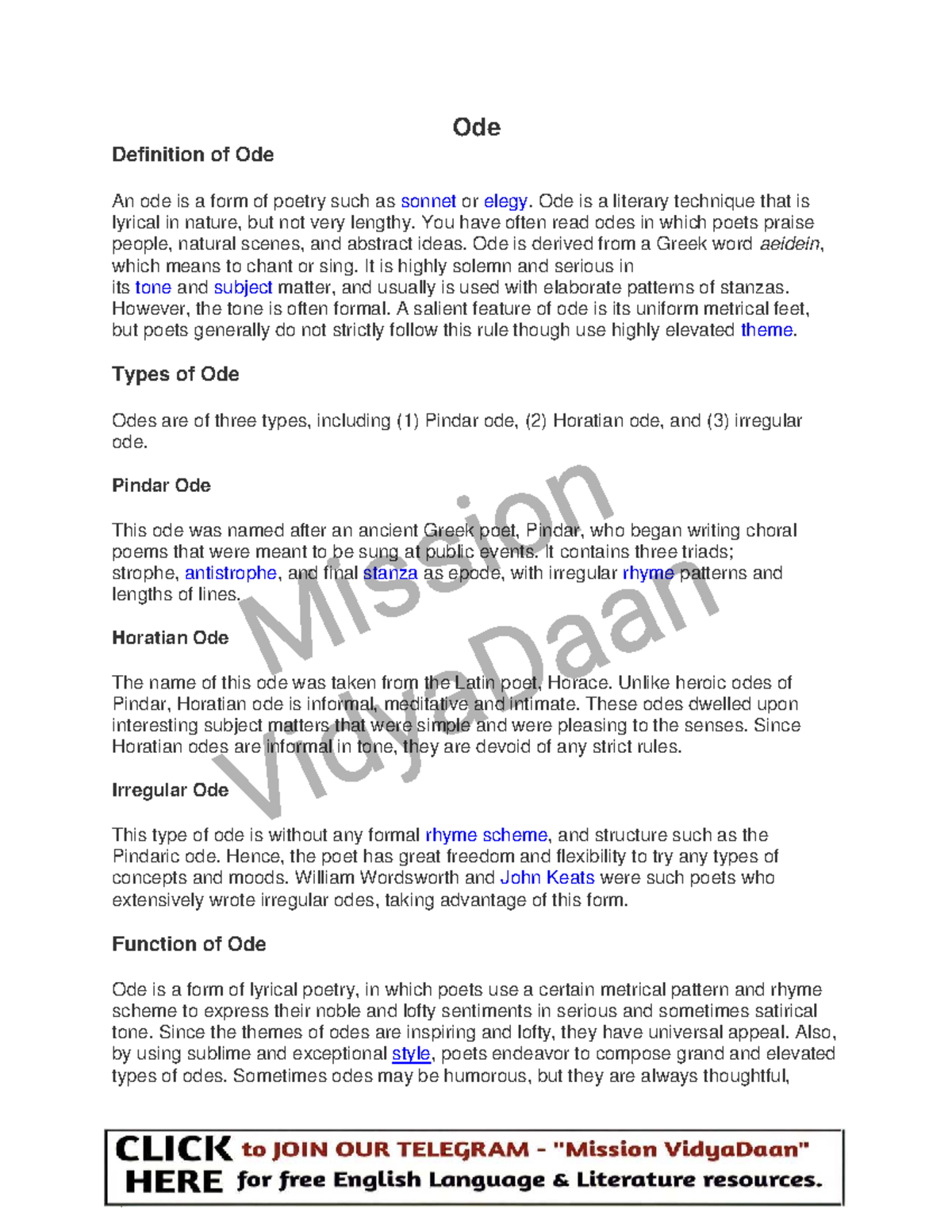 Ode Literary Form: Definition, Types, and Examples - Studocu