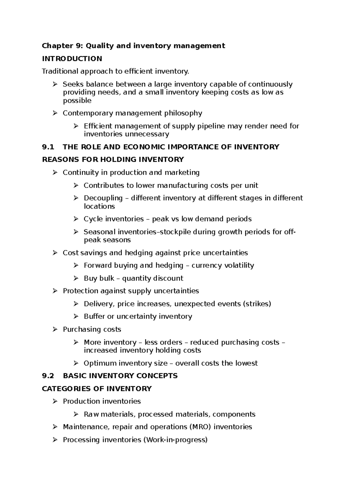 EBMV202 Chapter 9 - Quality and Inventory Management Lecture Notes ...