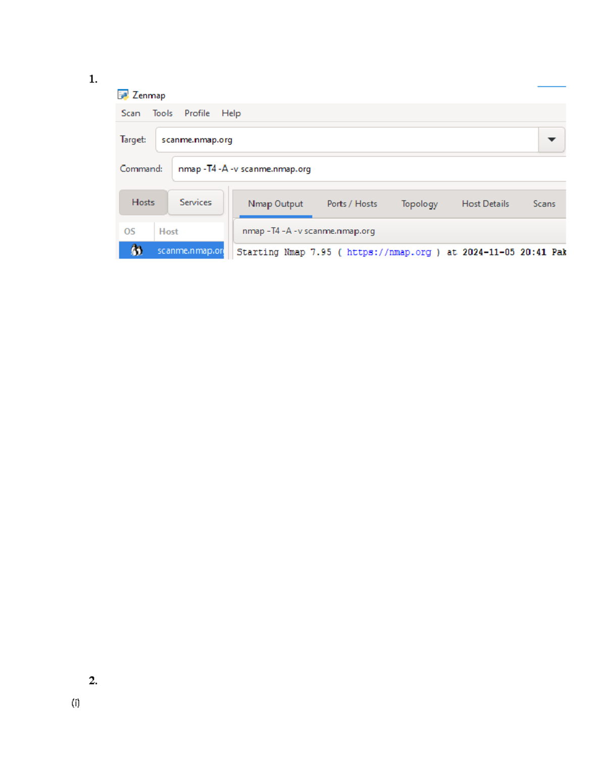 CS205 1 - 1. Zenmap Scan Tools Profile Help Target: scanme.nmap Command ...