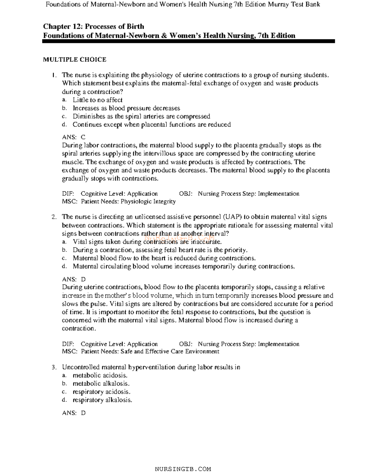 Final Exam Practice Test for OB, Chapter 12 - Maternal Health - Studocu