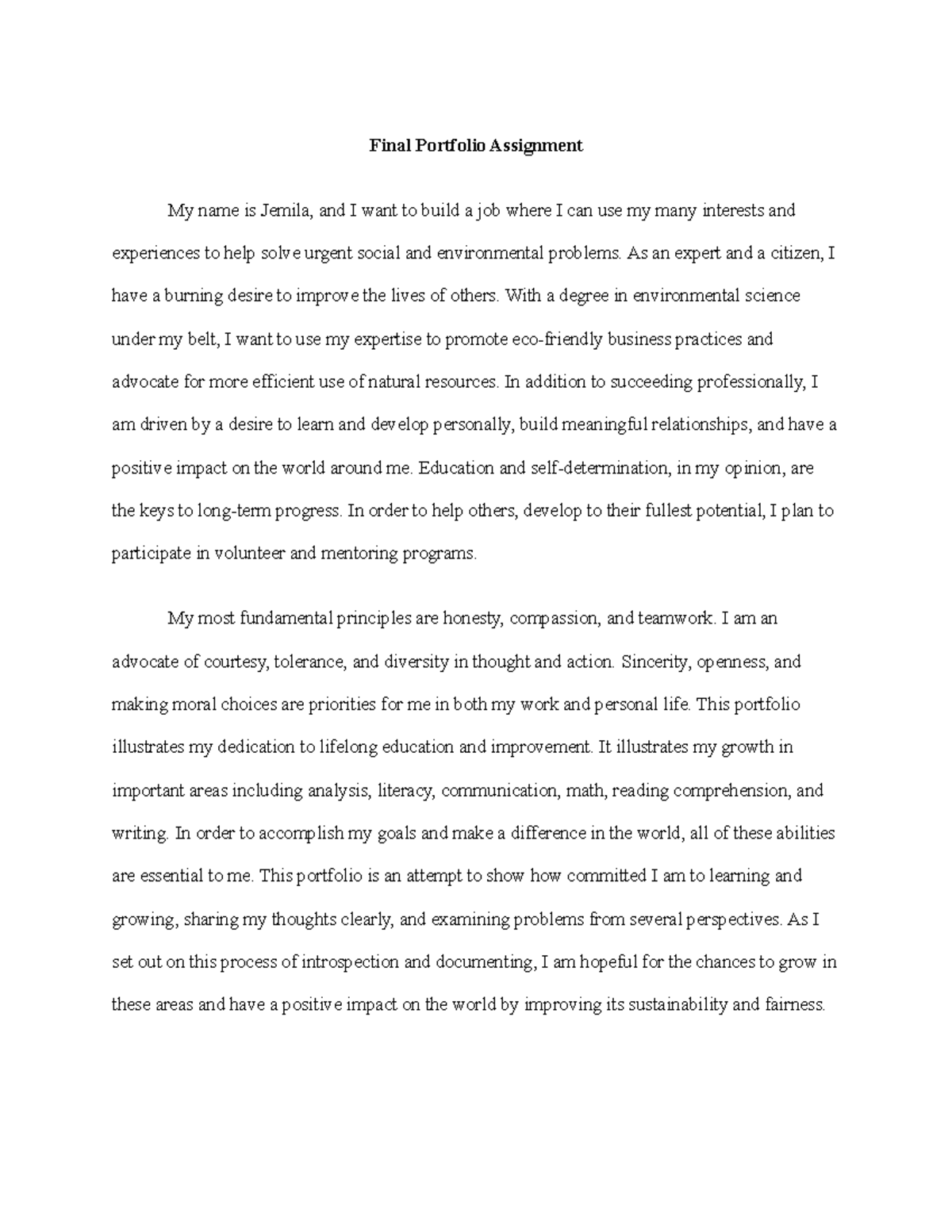 Final Portfolio Assignment - As an expert and a citizen, I have a ...