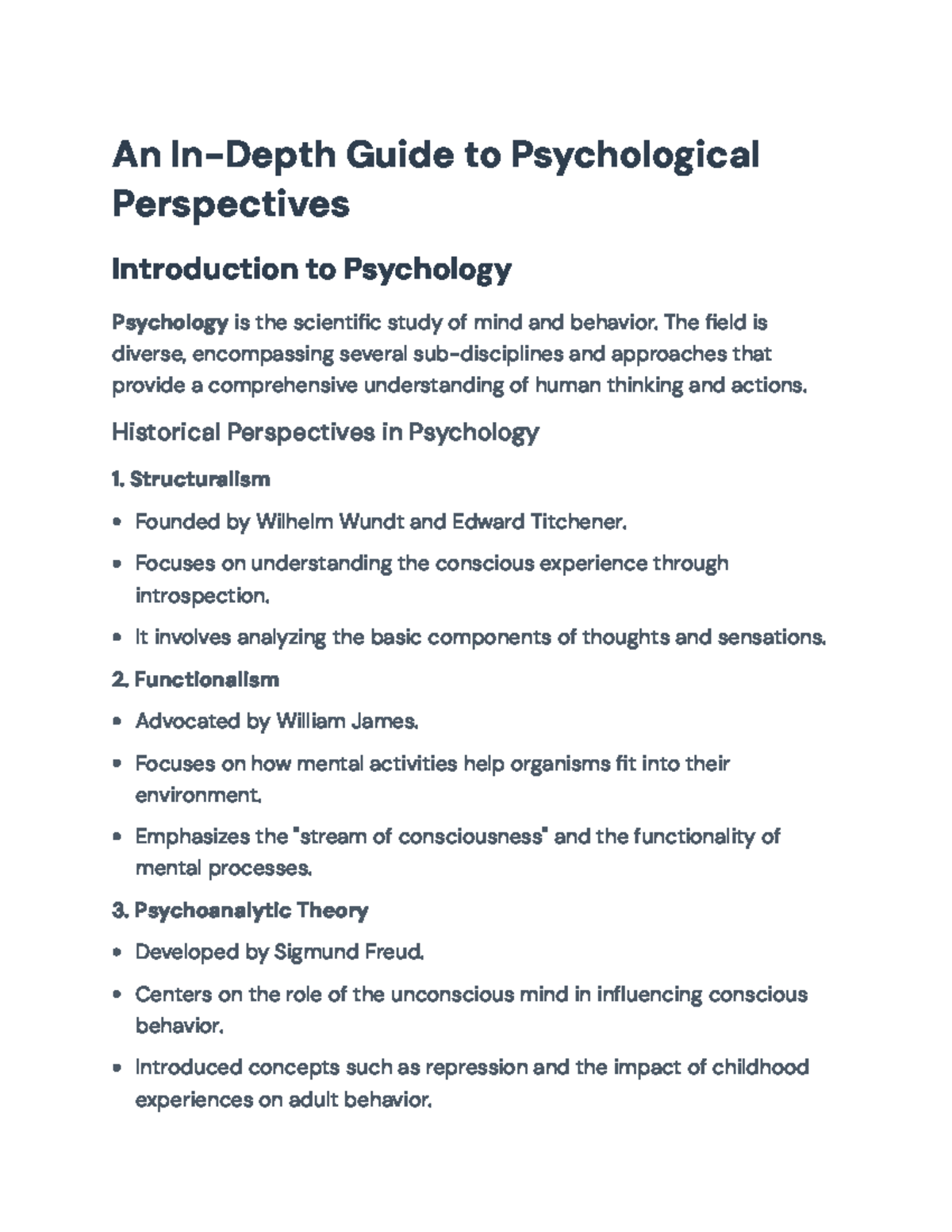 Psychological Perspectives Overview: Key Theories and Figures (PSY 101 ...