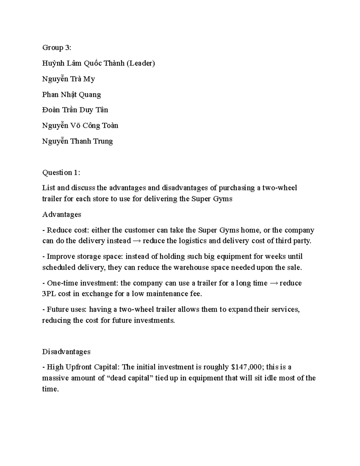 Int Log-HW1: Pros & Cons of Delivery Options for Super Gyms - Studocu