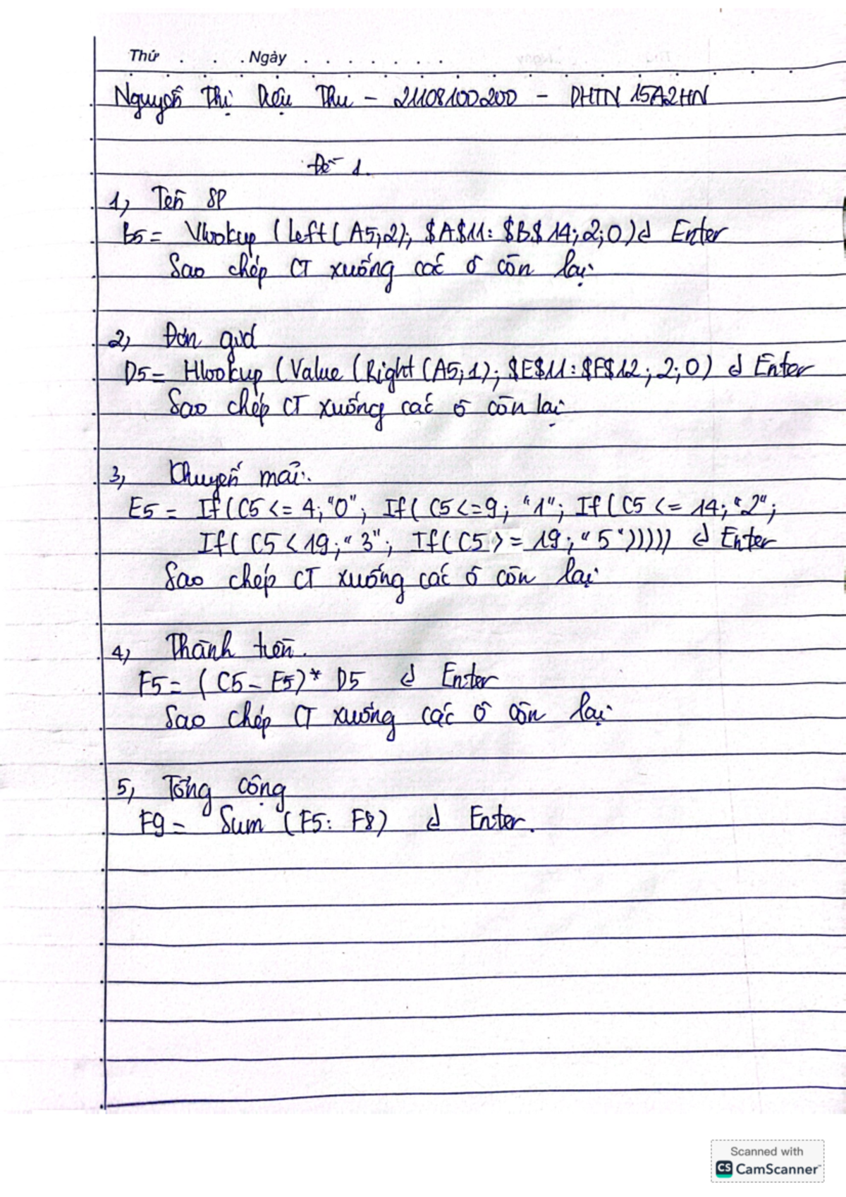 31-Nguyen Thi Dieu Thu-21108100200-Vlookup & Formulas Notes - Studocu