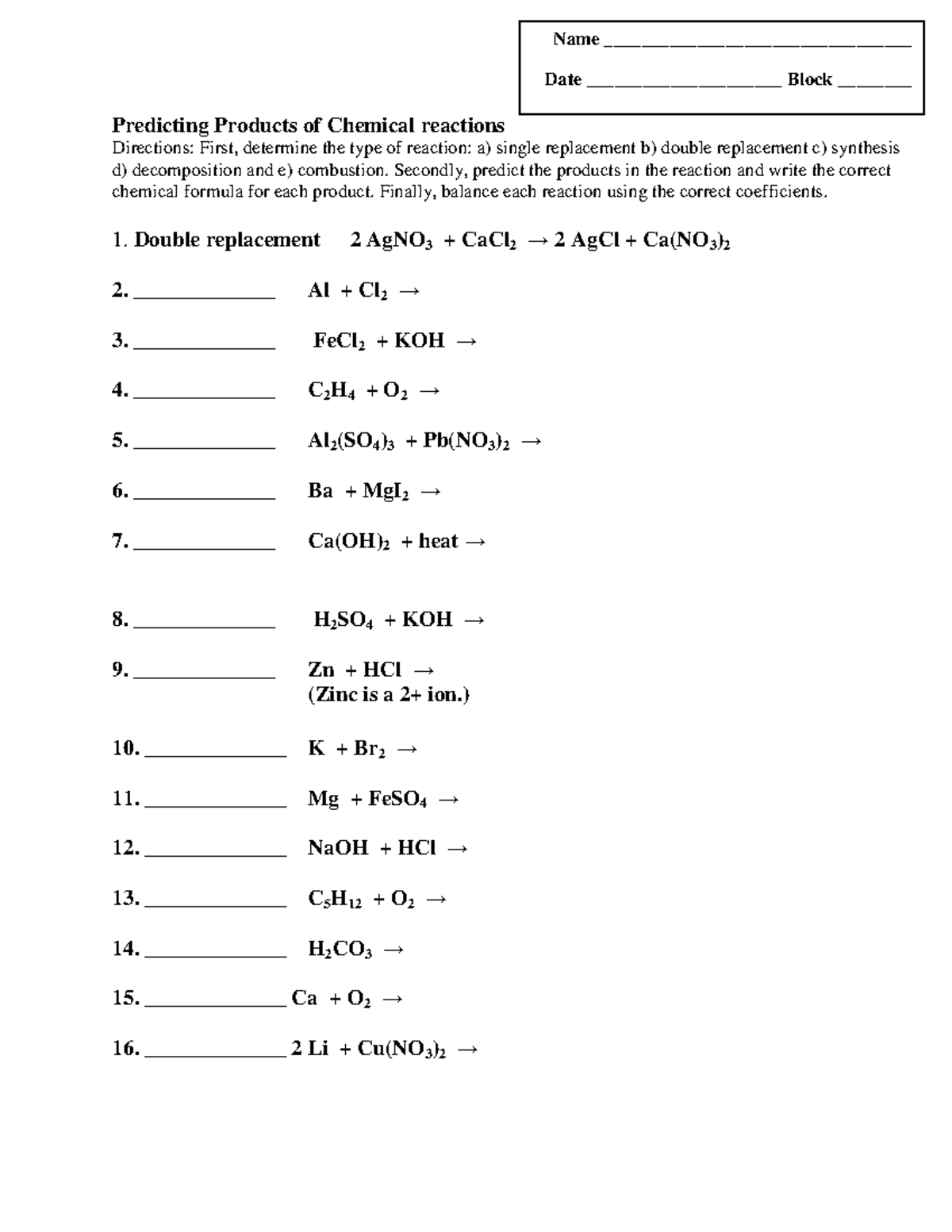 Predicting Products of Chemical Reactions - Chem 101 Final Exam - Studocu