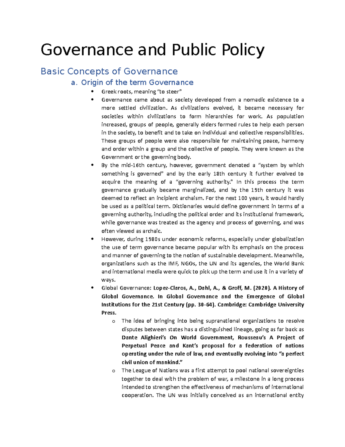 Governance and Public Policy: Key Concepts and Definitions Notes - Studocu