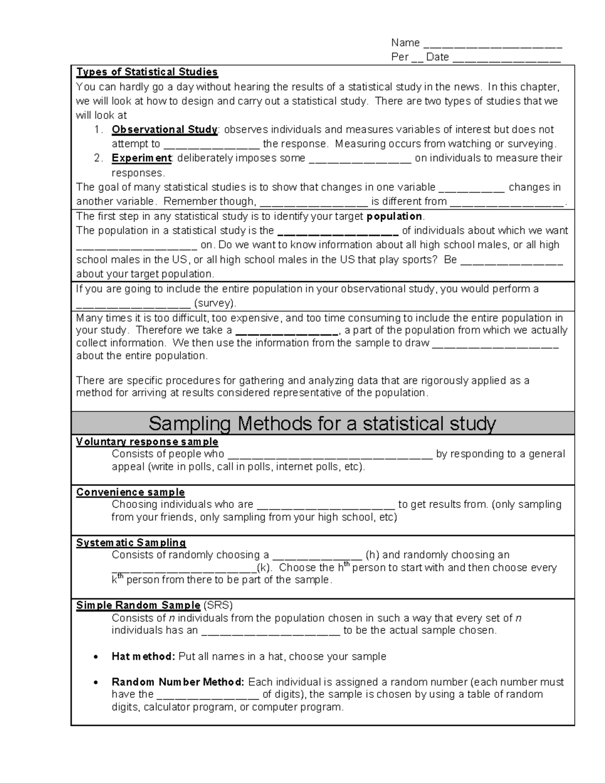 AP Statistics Chapter 4: Designing Studies & Sampling Methods Notes ...