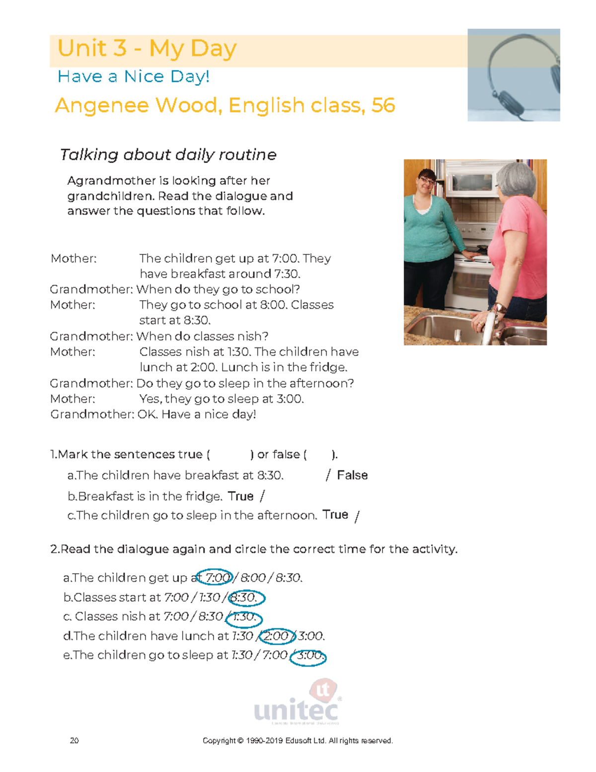 English 1 , Unit 3, My Day - Unit 3 – My Day Agrandmother is looking ...