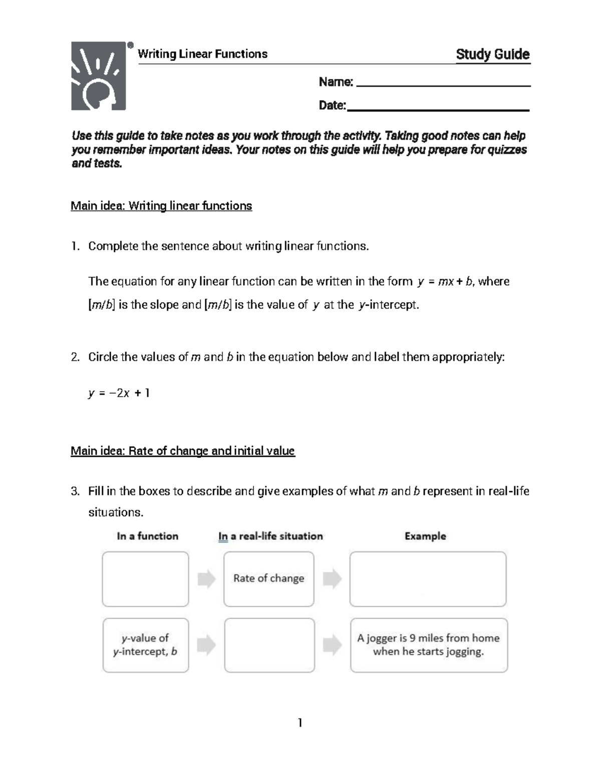 Writing Linear Functions Study Guide (MATH 101) - Studocu