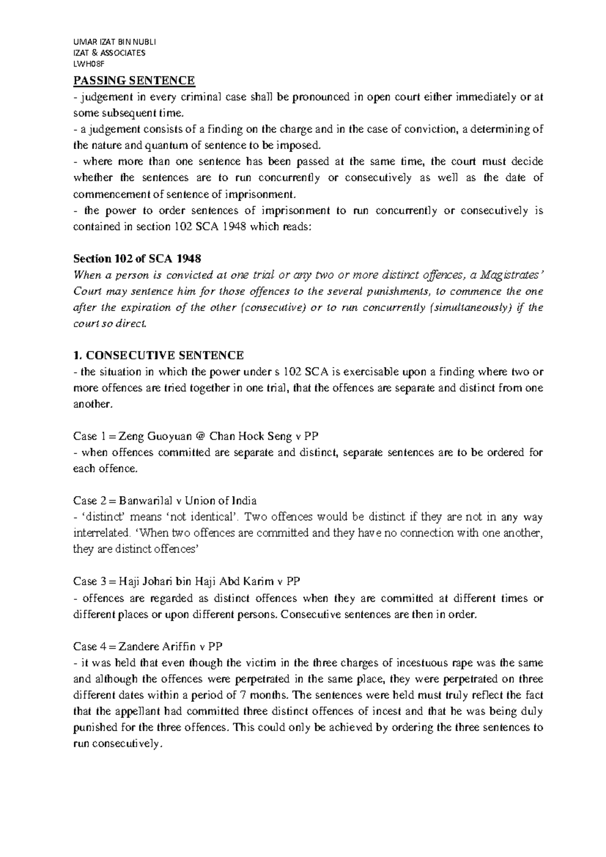 CPC II - Passing Sentence - IZAT & ASSOCIATES LWH08F PASSING SENTENCE ...