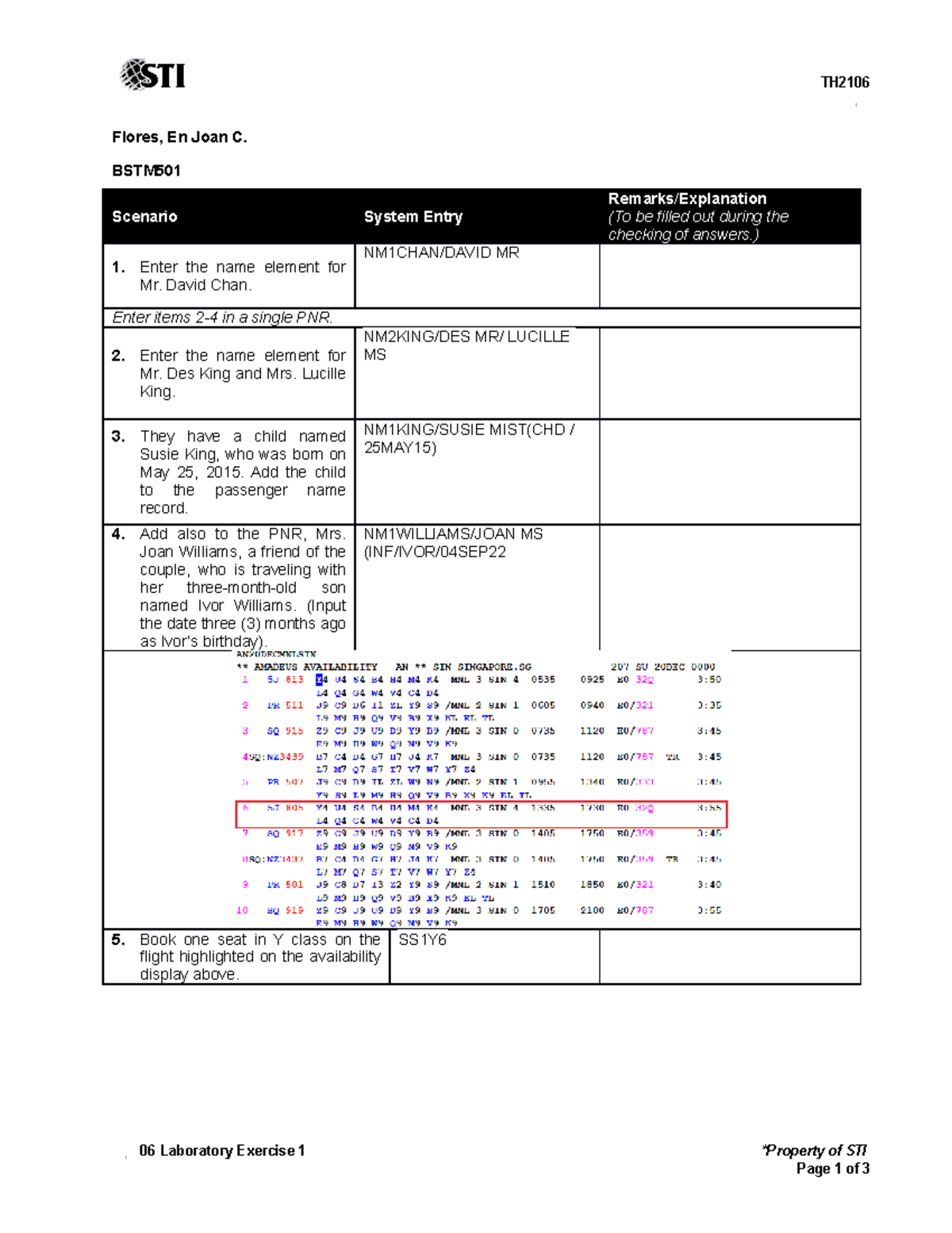 06 BSTM Laboratory Exercise 1: PNR Creation and Modification - Studocu