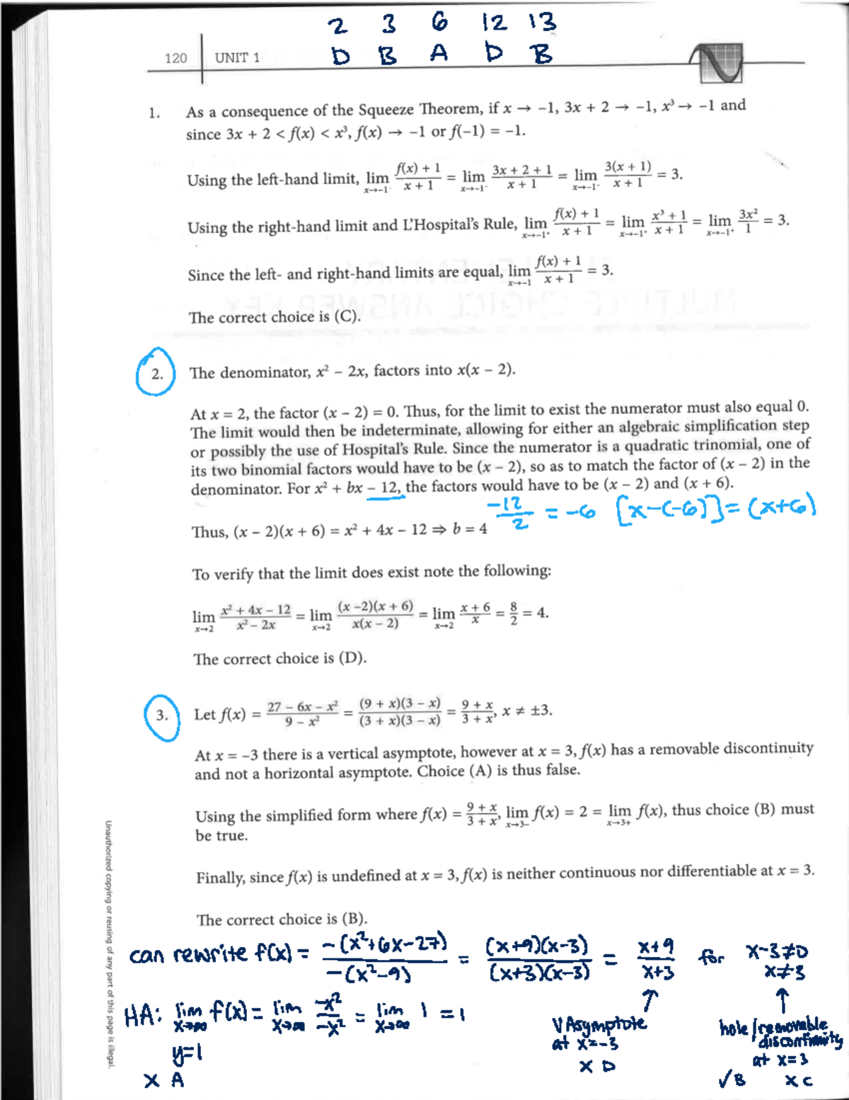 Calculus Homework: Analyzing Infinite Discontinuity and Tangent Lines ...