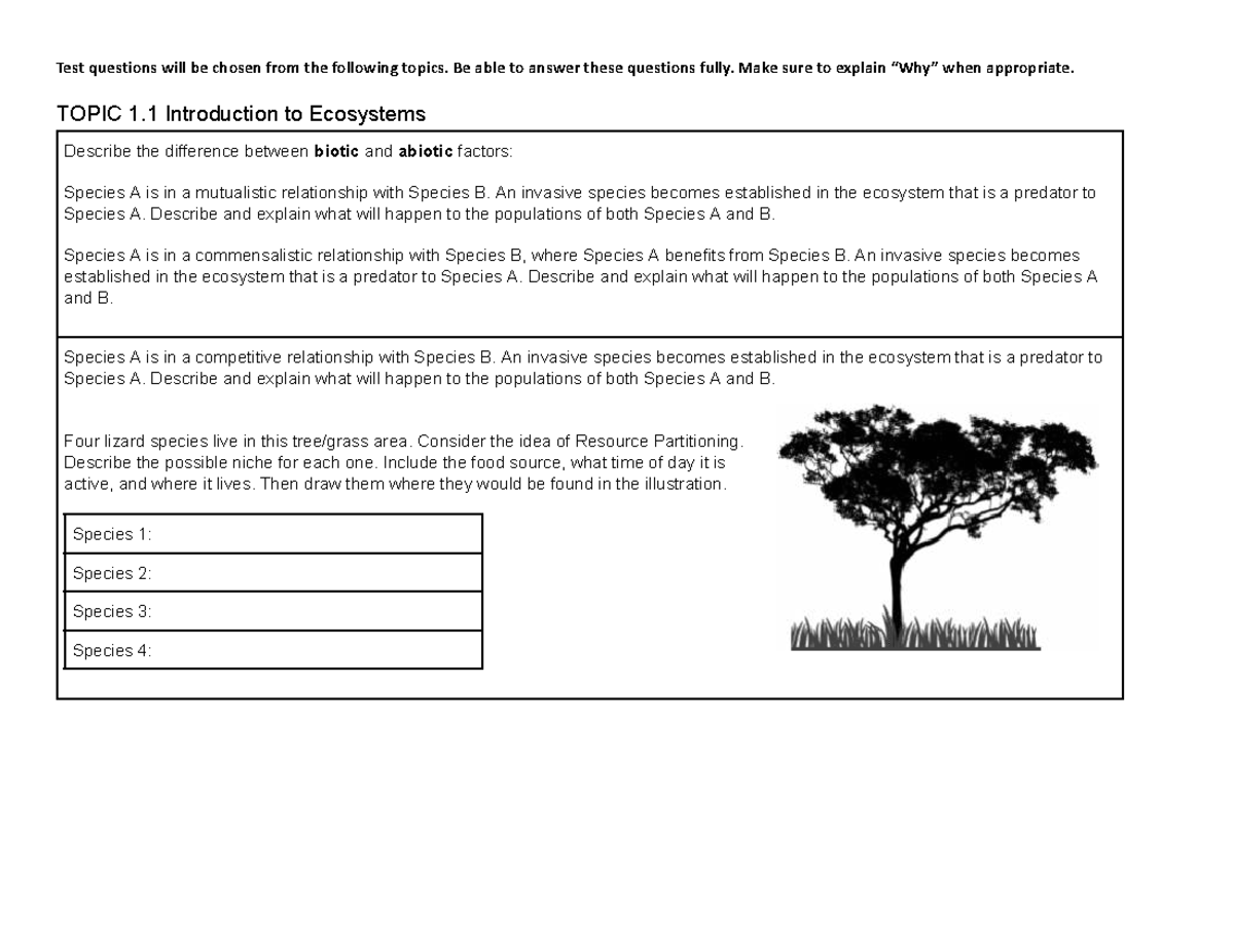 APES 101: Unit 1 Ecosystems Test Questions & Key Concepts - Studocu