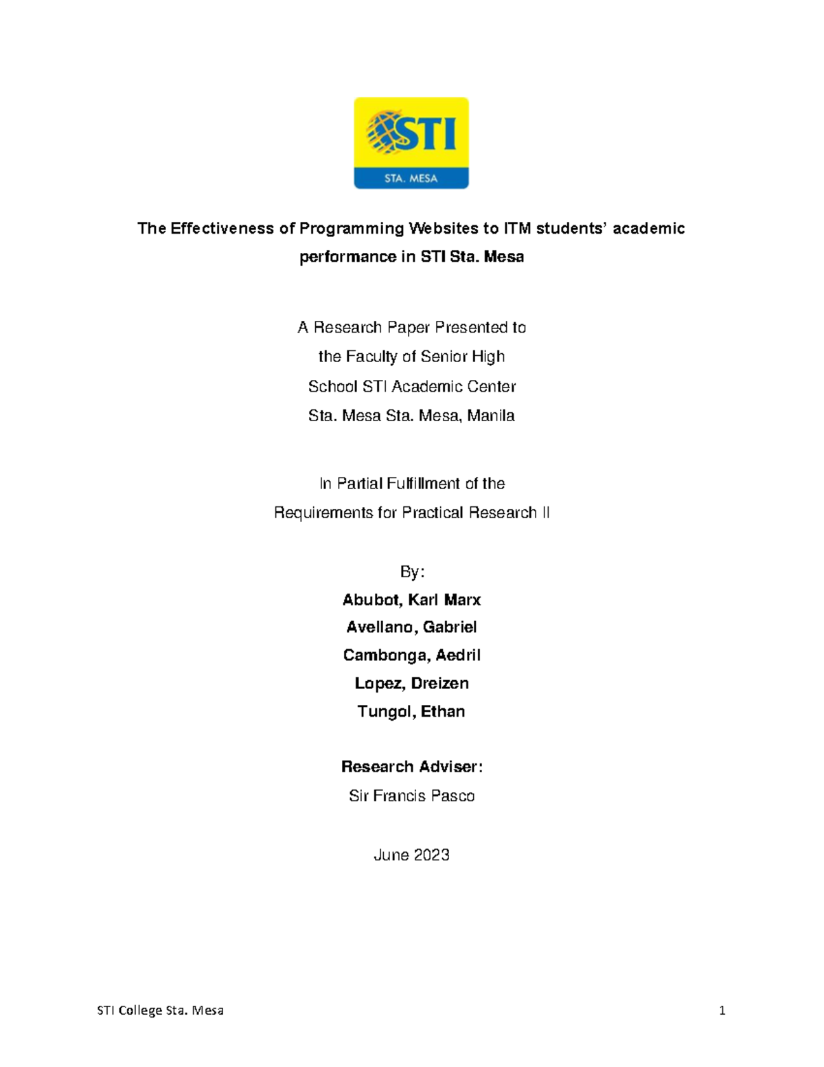 PR2 Research Paper: Effectiveness of Programming Websites for ITM ...