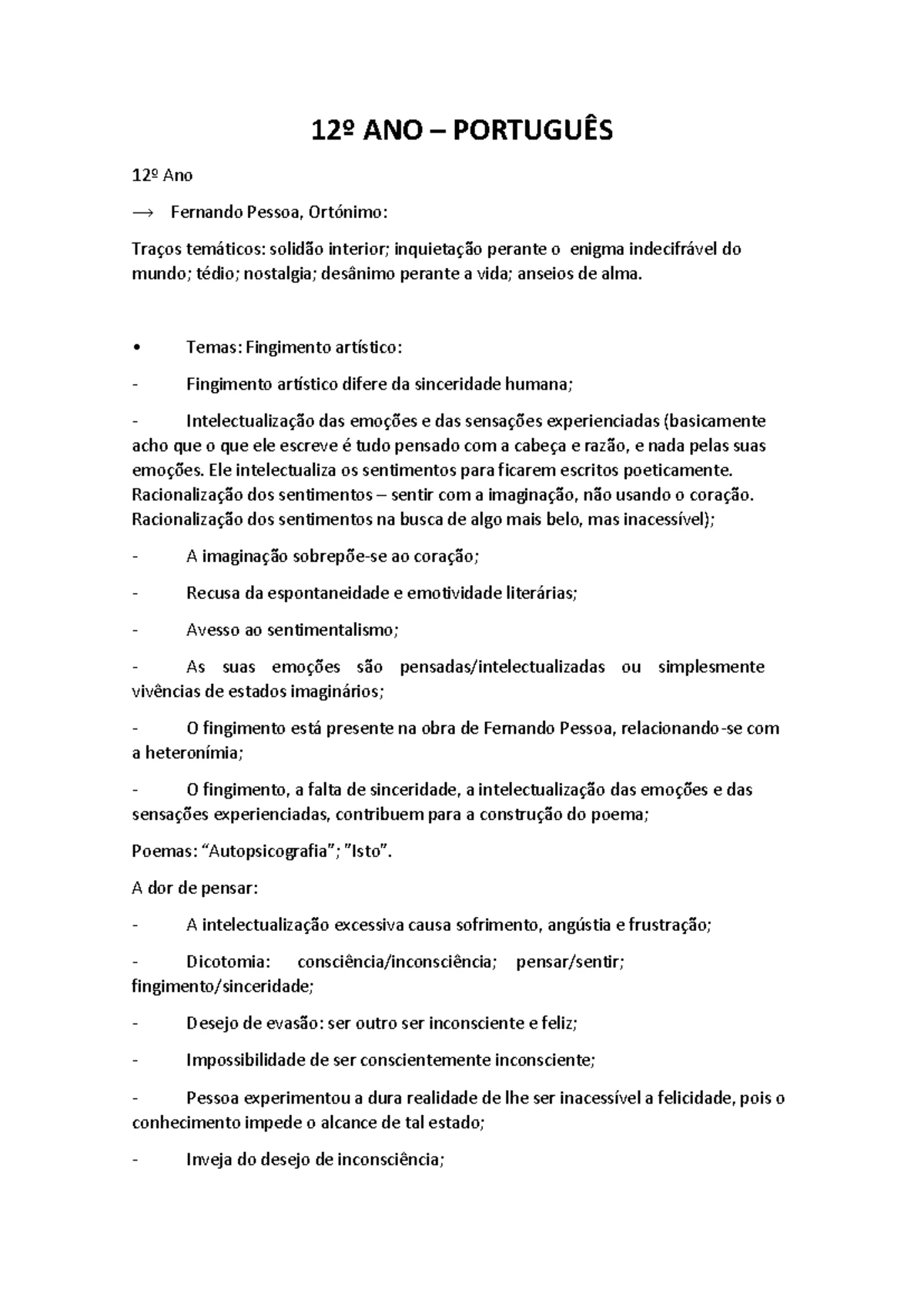 12º ANO resumos - 12 º ANO – PORTUGUÊS 12º Ano Fernando Pessoa ...