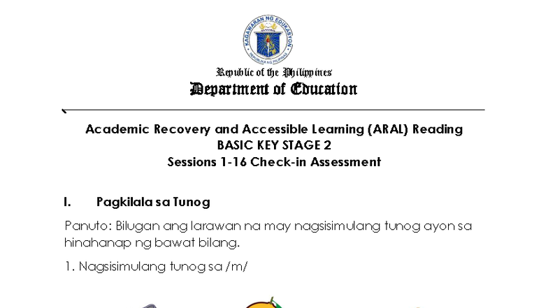 [ Final] ARAL-Reading Basic KS 2 Check-in Assessment Sessions 1-16 ...