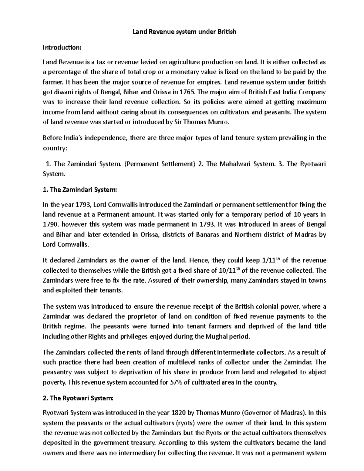Land Revenue System in India under British Rule: Analysis and Impact ...