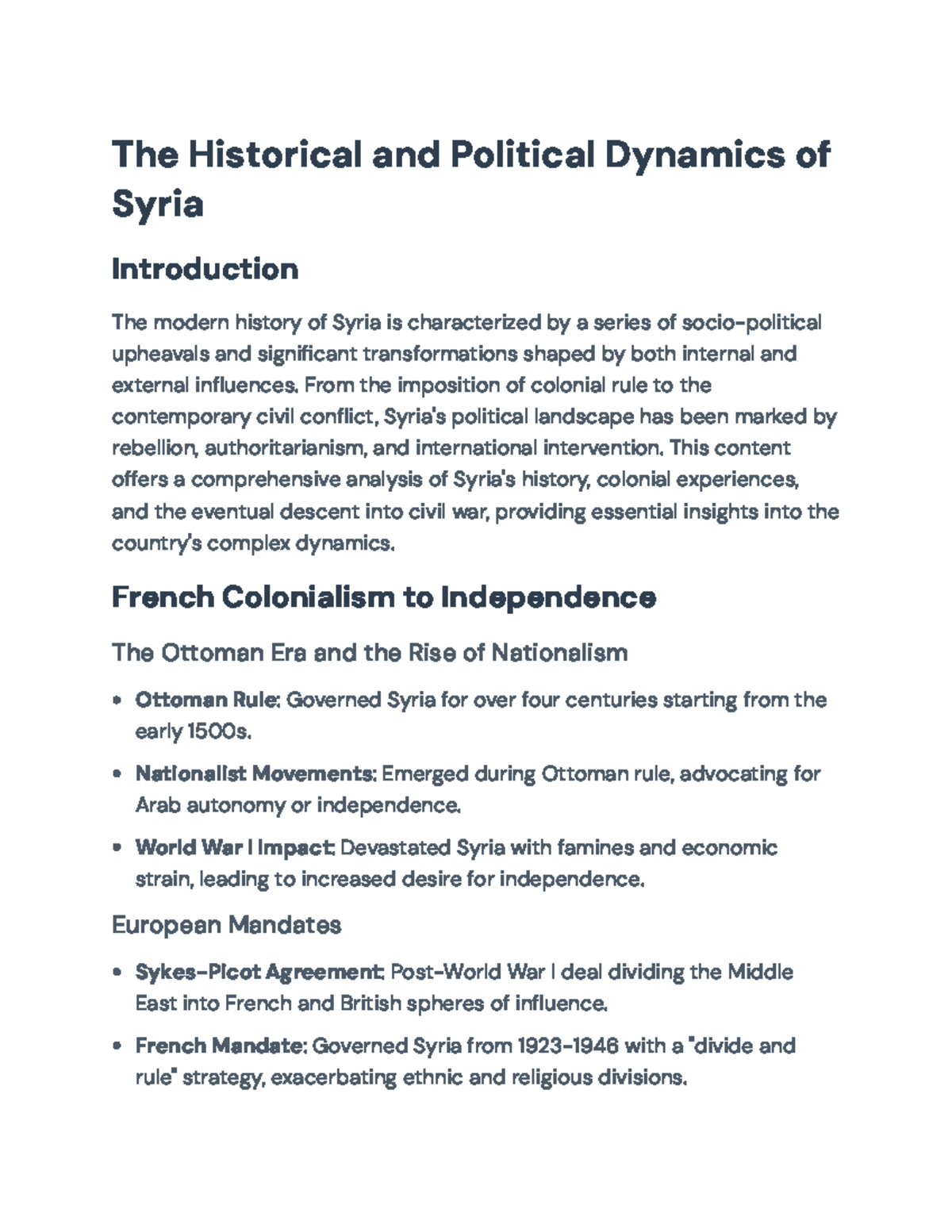 The Historical and Political Dynamics of Syria: From Colonization to ...