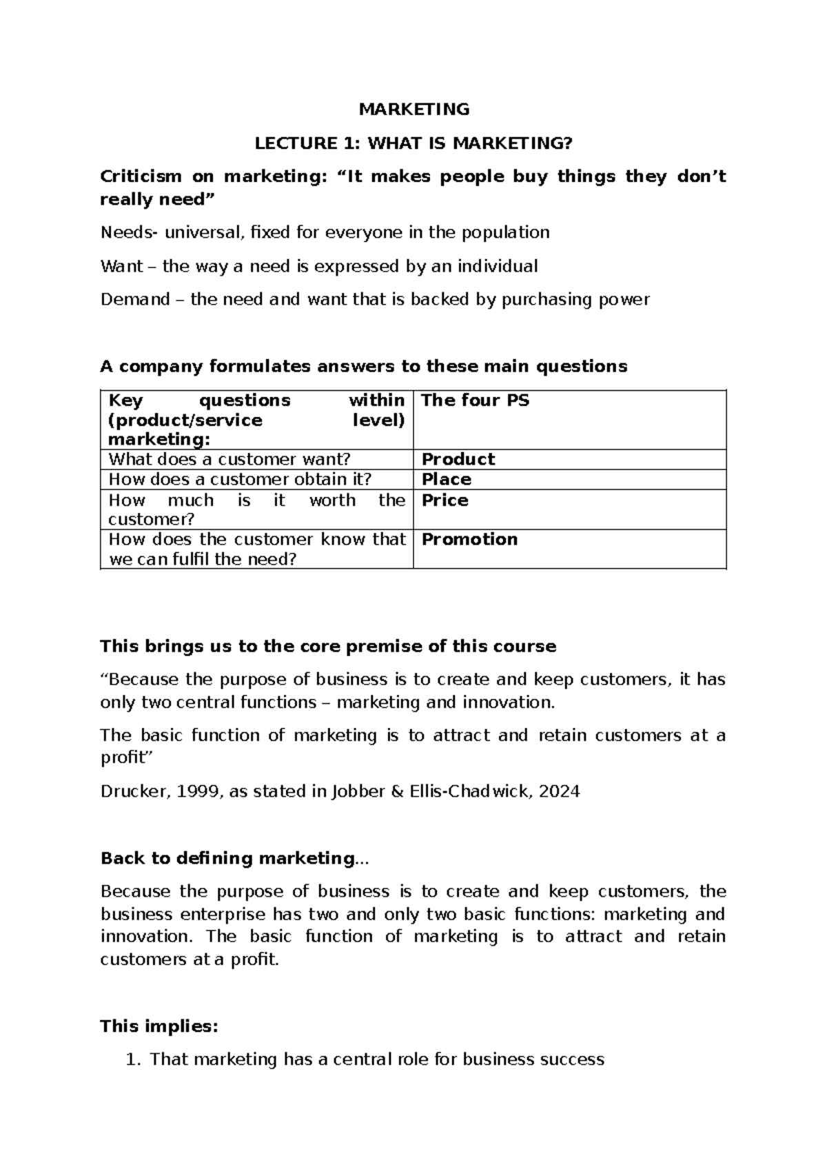 MARKETING LECTURE 1: UNDERSTANDING MARKETING CONCEPTS AND STRATEGIES ...