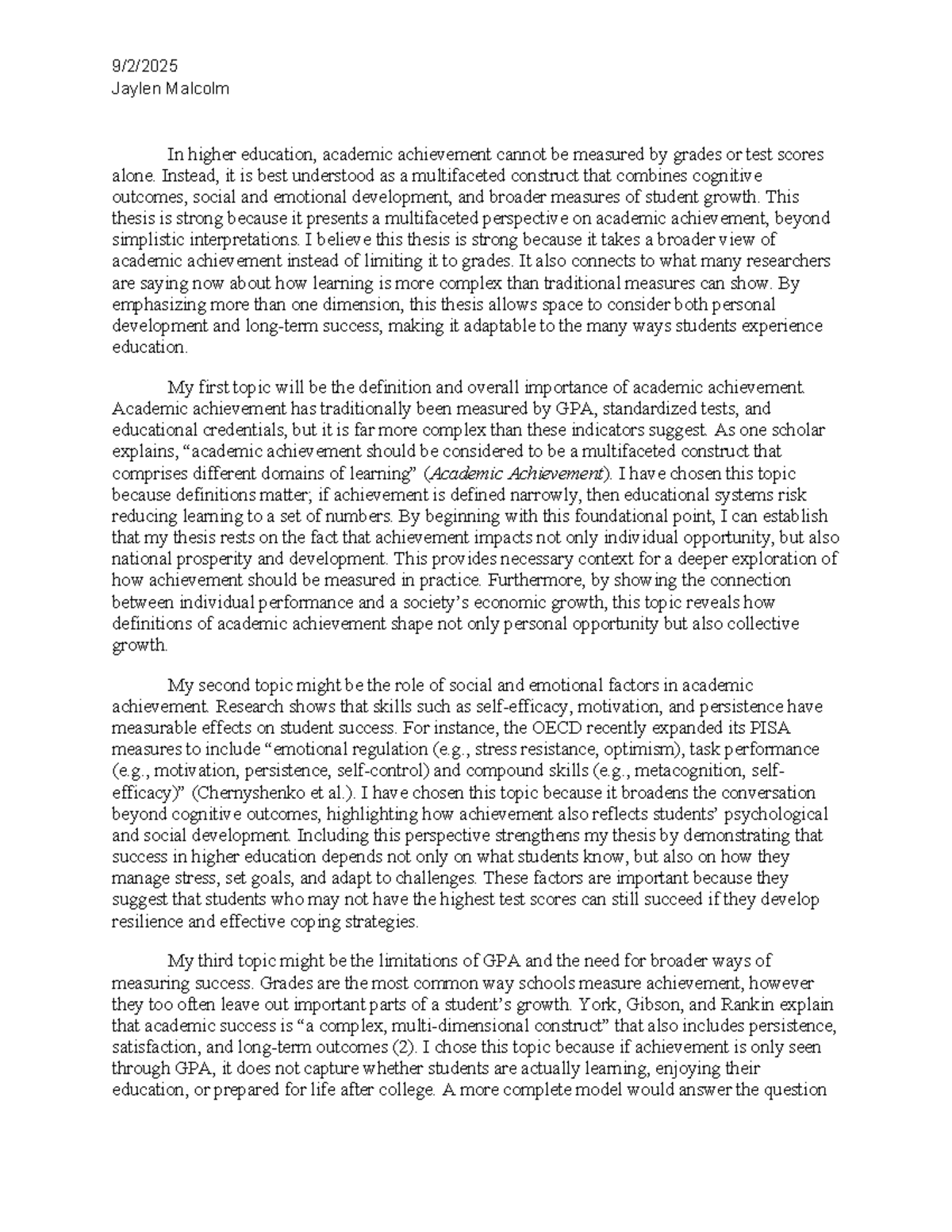 Discussion Paper - Academic Achievement Beyond Grades (EDU 101) - Studocu