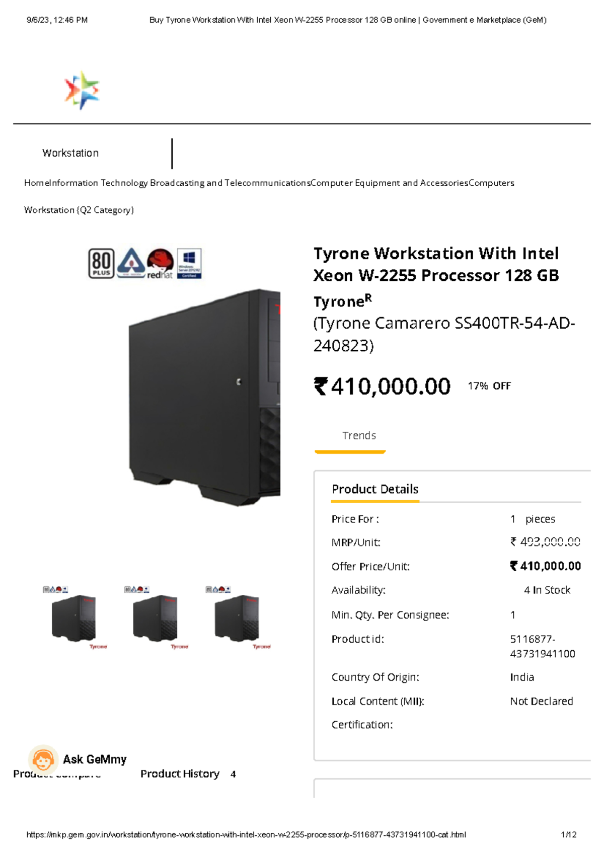 Tyrone Workstation with Intel Xeon W-2255 Processor 128 GB - Gov Market ...