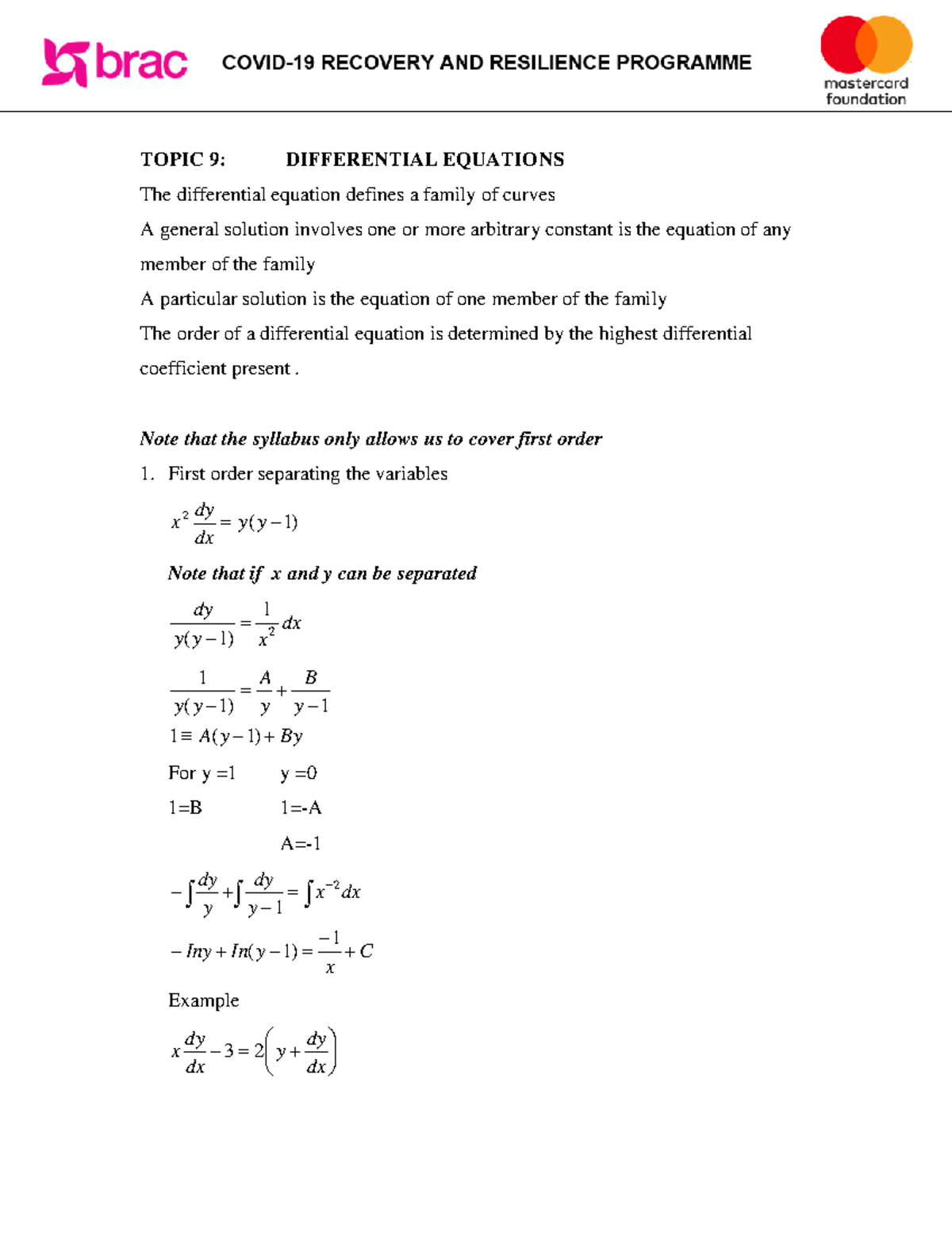 20. Differential Equations: Understanding First Order Solutions - Studocu