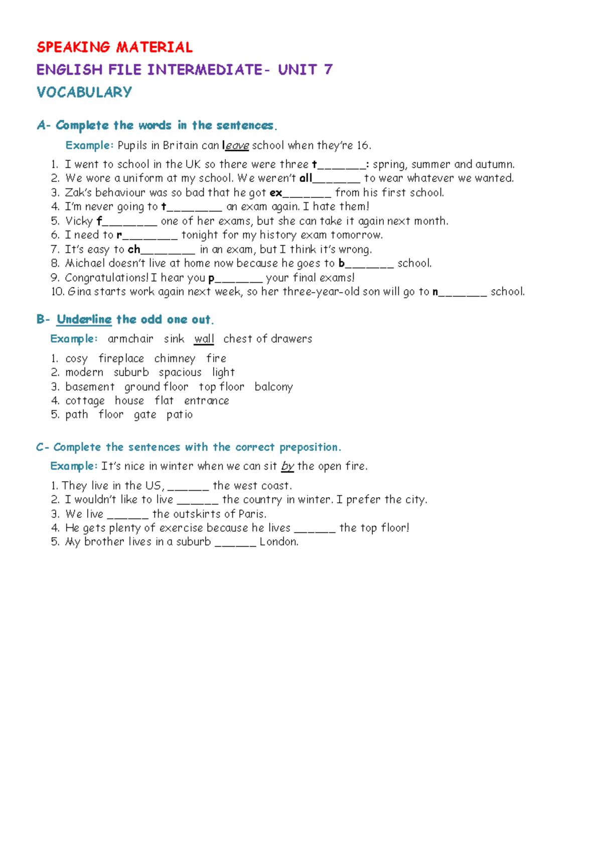 Speaking int 7 - material - SPEAKING MATERIAL ENGLISH FILE INTERMEDIATE ...